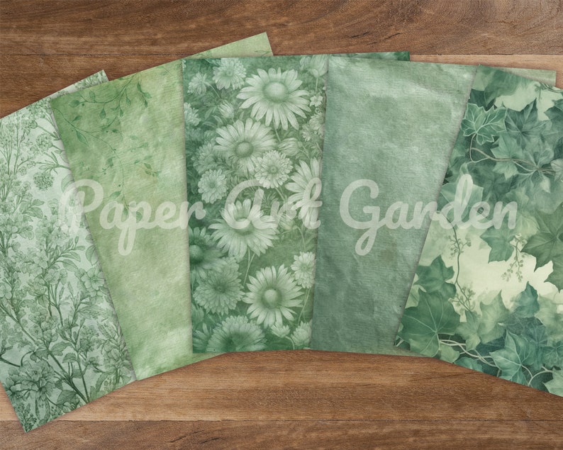 Printable Green Papers, Forest Ephemera, Green Junk Journal, Vintage ...