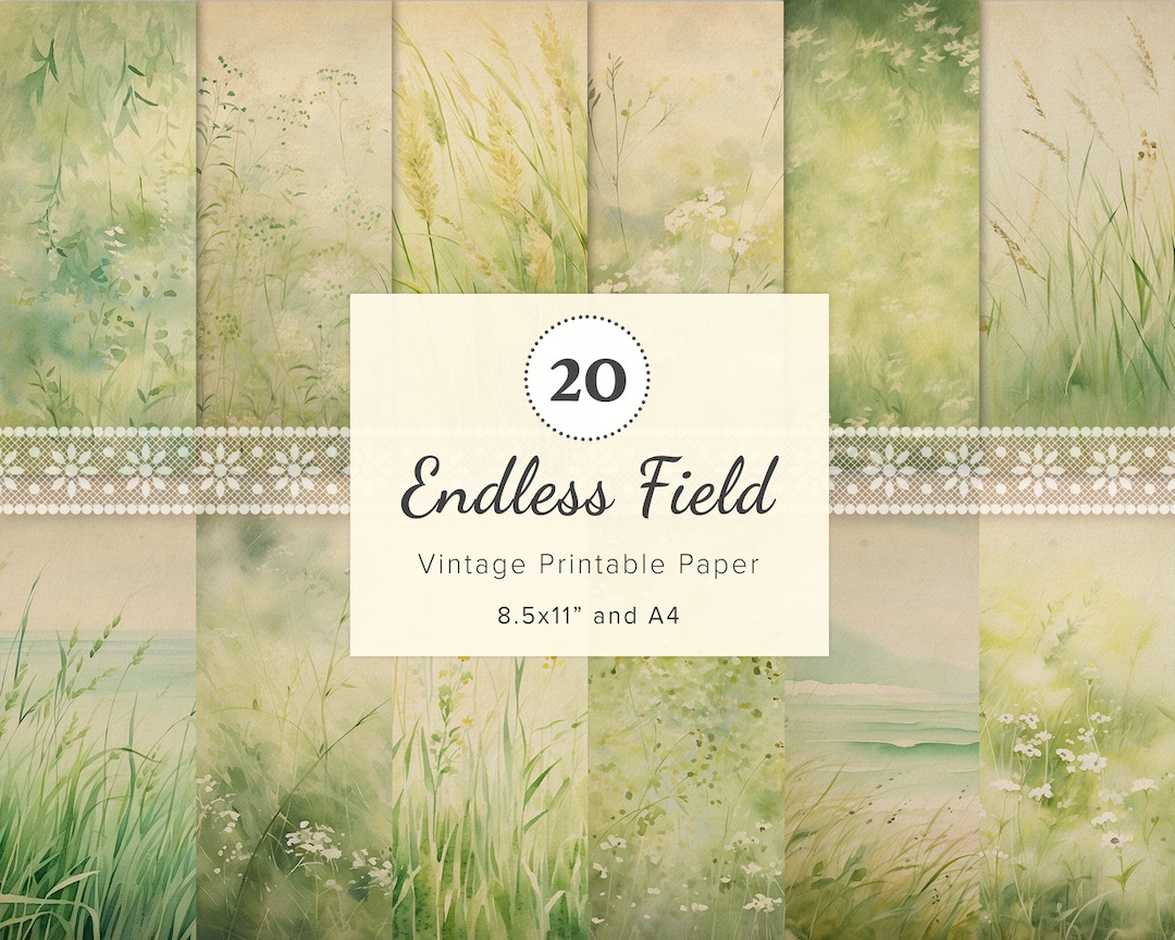 20 X Vintage Field Digital Papers, Calming Green Grass Printable Paper ...