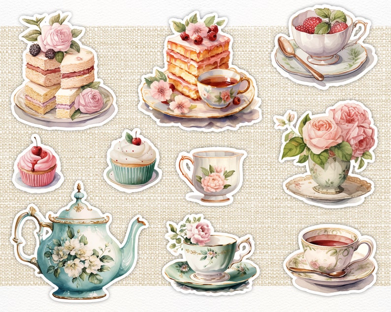 Vintage Afternoon Tea Fussy Cut Files, Junk Journal Ephemera, Scrapbook ...