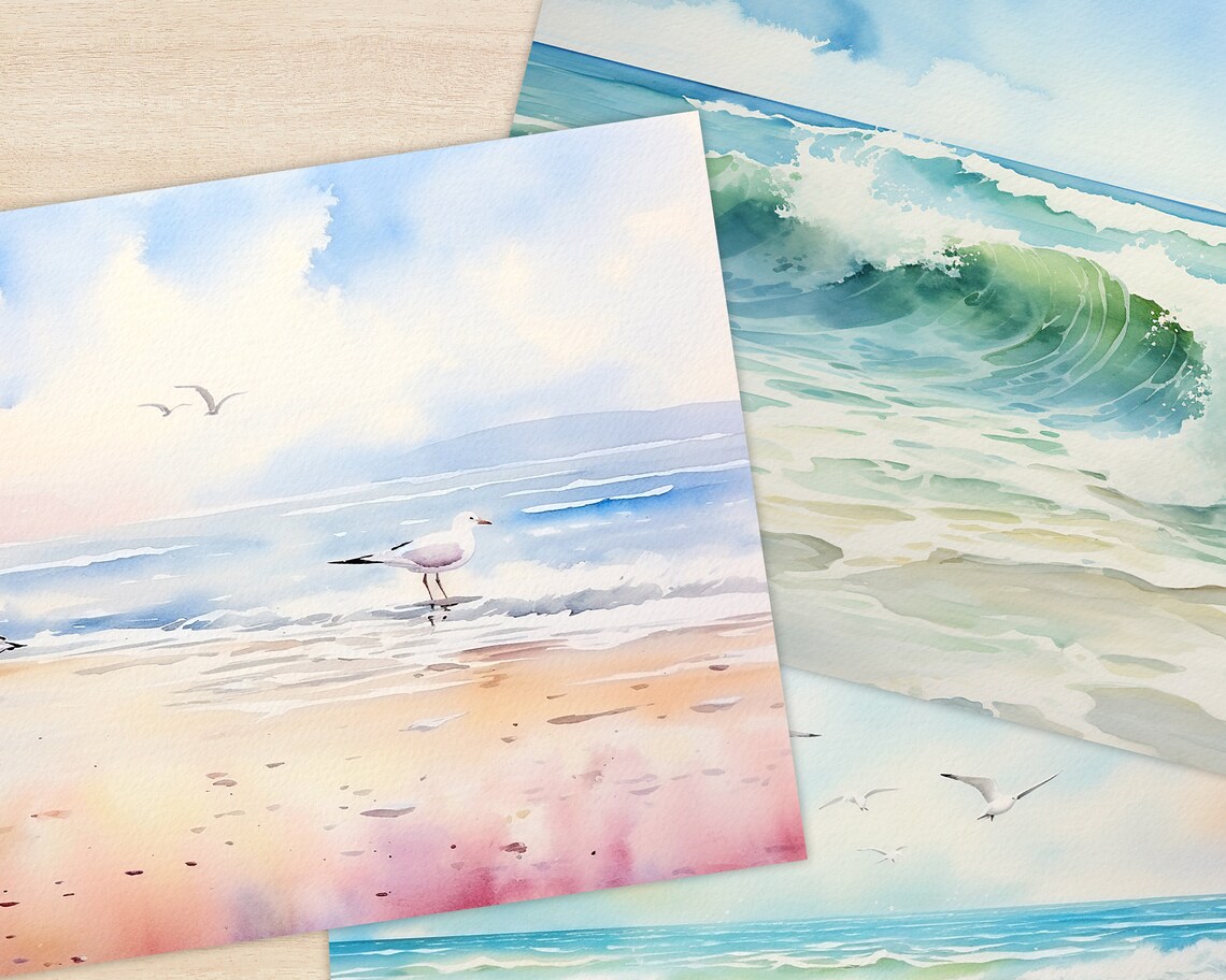 20 X Seascape Digital Papers, Scrapbook Background, Relaxing Beach ...