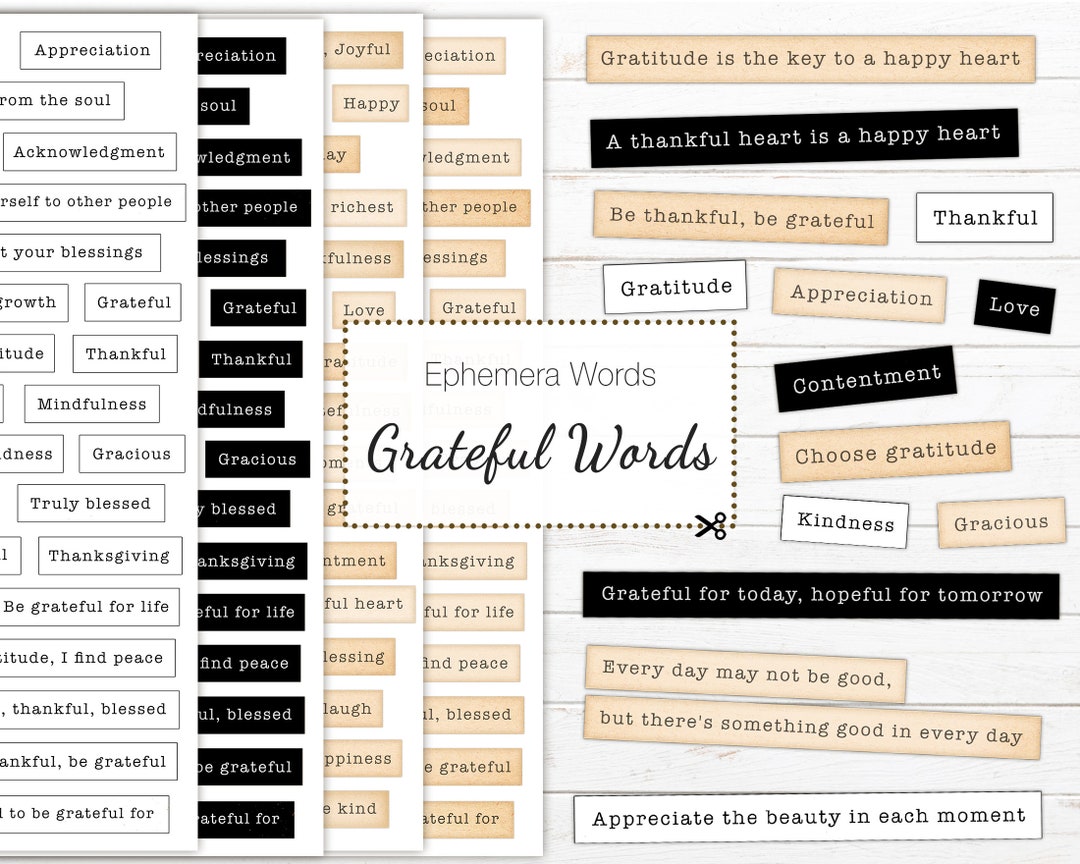 Gratitude Ephemera Words for Junk Journals, Grateful & Thankful ...