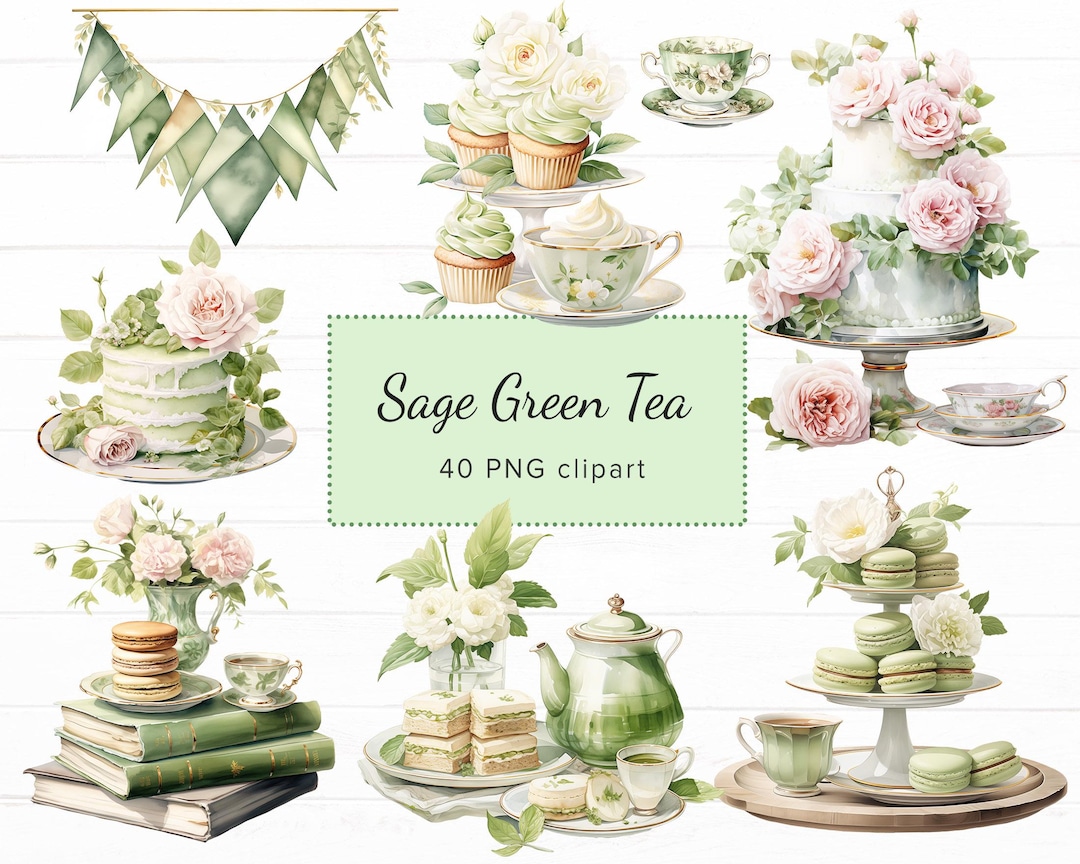 40 X Sage Green Afternoon Tea PNG Clipart, Green Cakes PNG, Sage Green ...