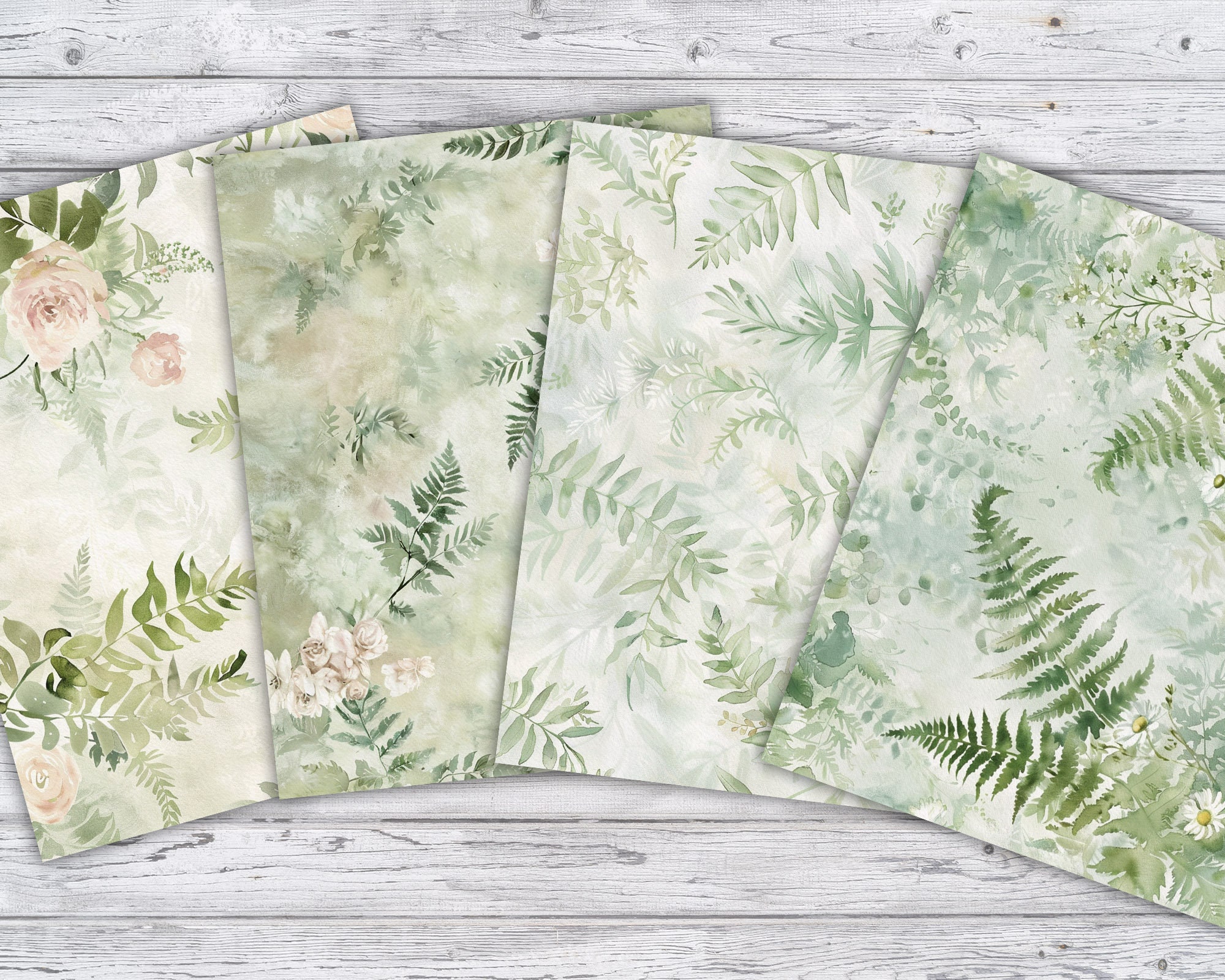 Floral Fern Digital Papers, Muted Green Fern Printable Papers, Forest ...
