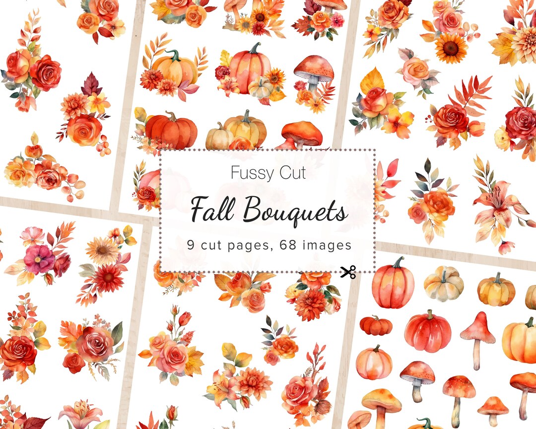 Fall Flower Bouquet Fussy Cuts, Printable Junk Journal Ephemera, Autumn ...
