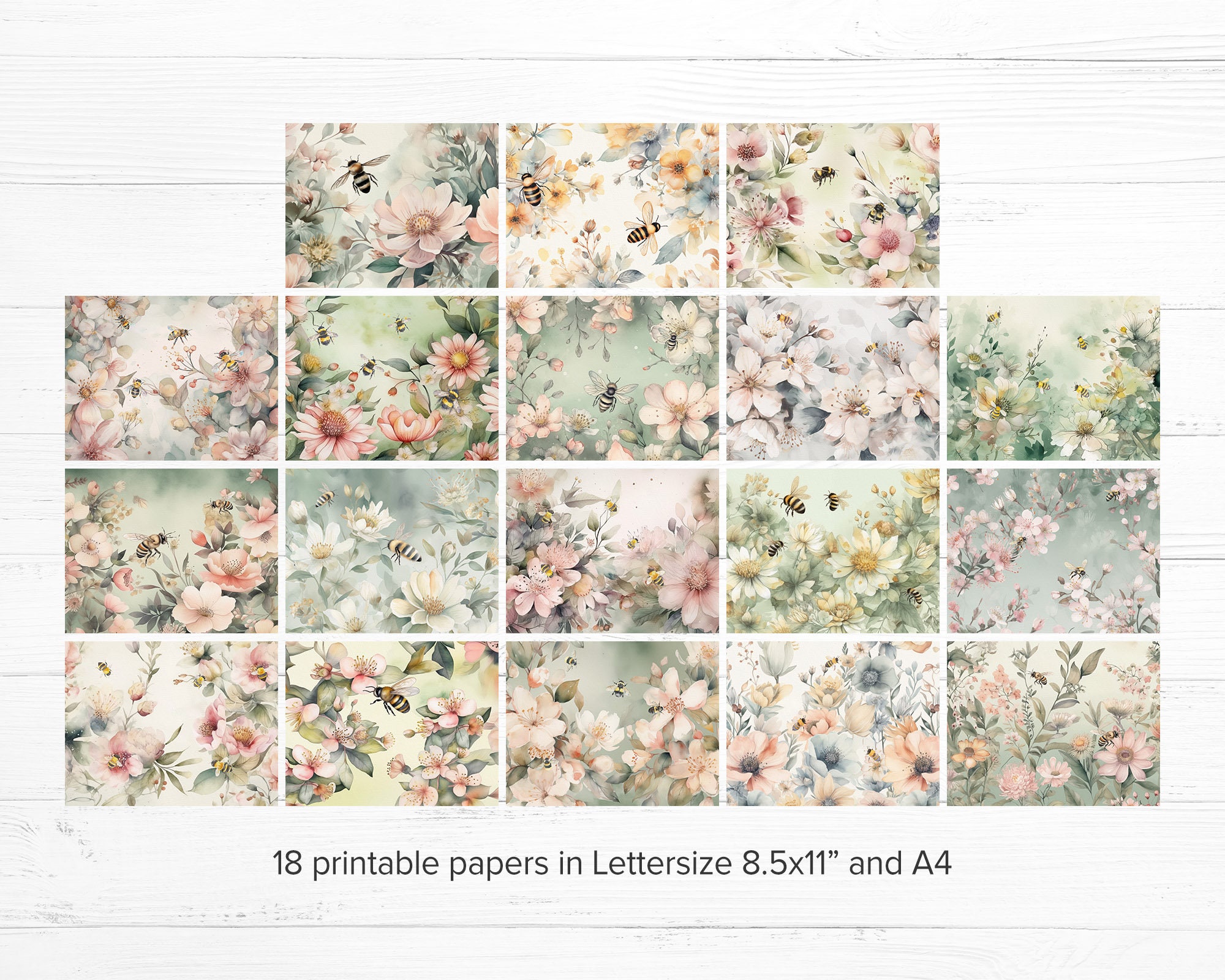 Bee Printable Papers, Bees Junk Journal Background, Scrapbook Bee ...