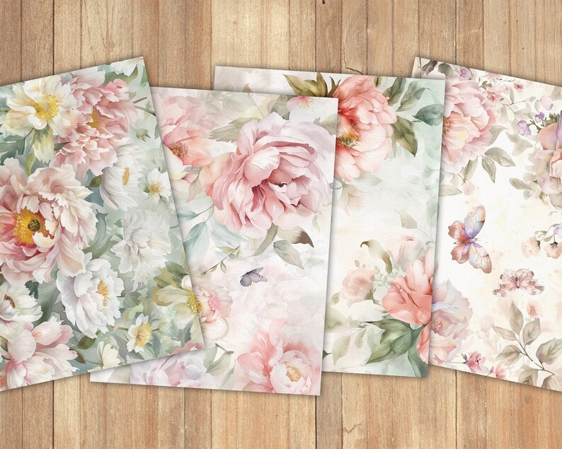 Peony Digital Papers, Floral Garden Backgrounds, Peony Ephemera ...