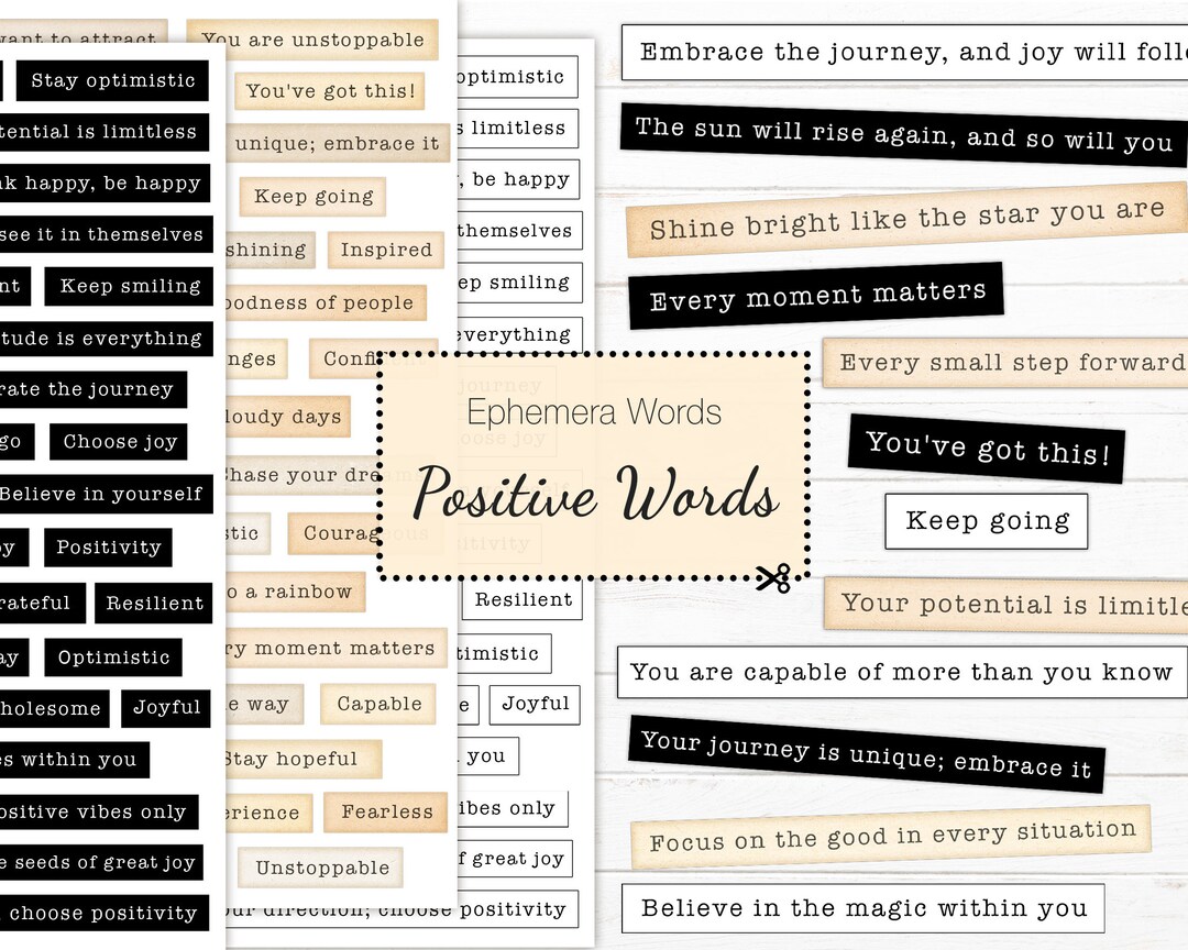 Positive Ephemera Words for Junk Journals, Inspiring Scrapbook Words ...