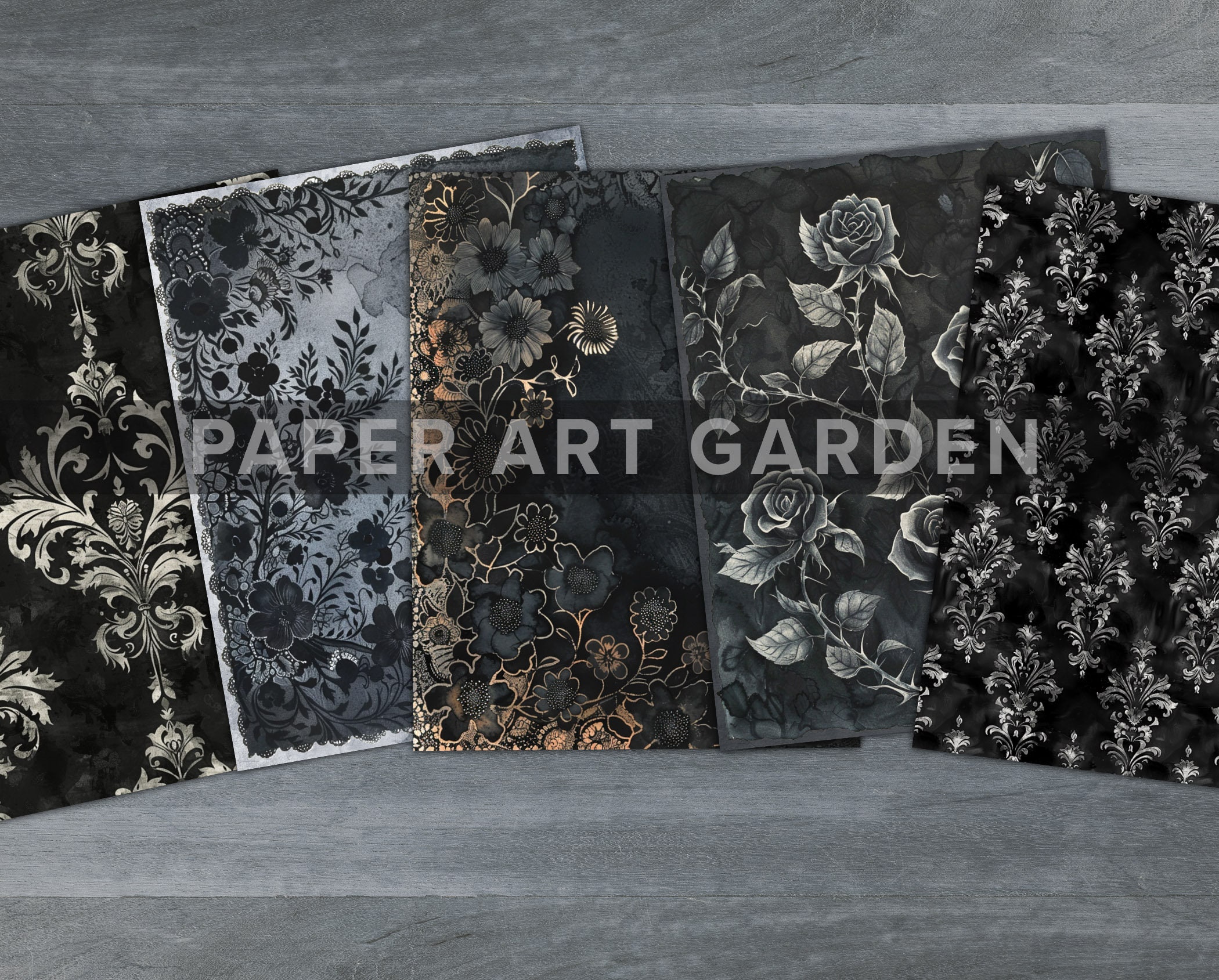 20 X Dark Tone Papers, Printable Gothic Ephemera, Black Ink Dyed Paper ...