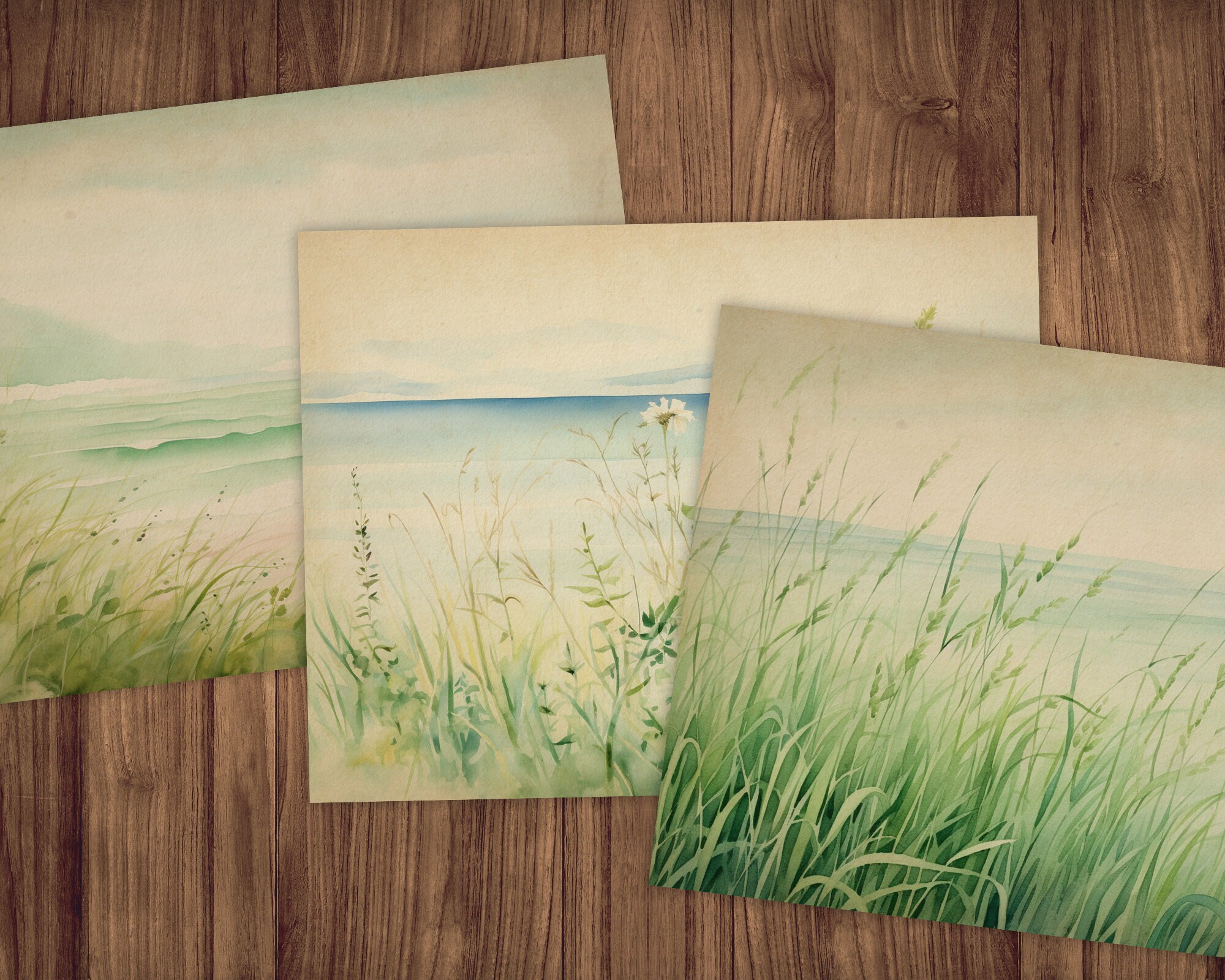 20 X Vintage Field Digital Papers, Calming Green Grass Printable Paper ...