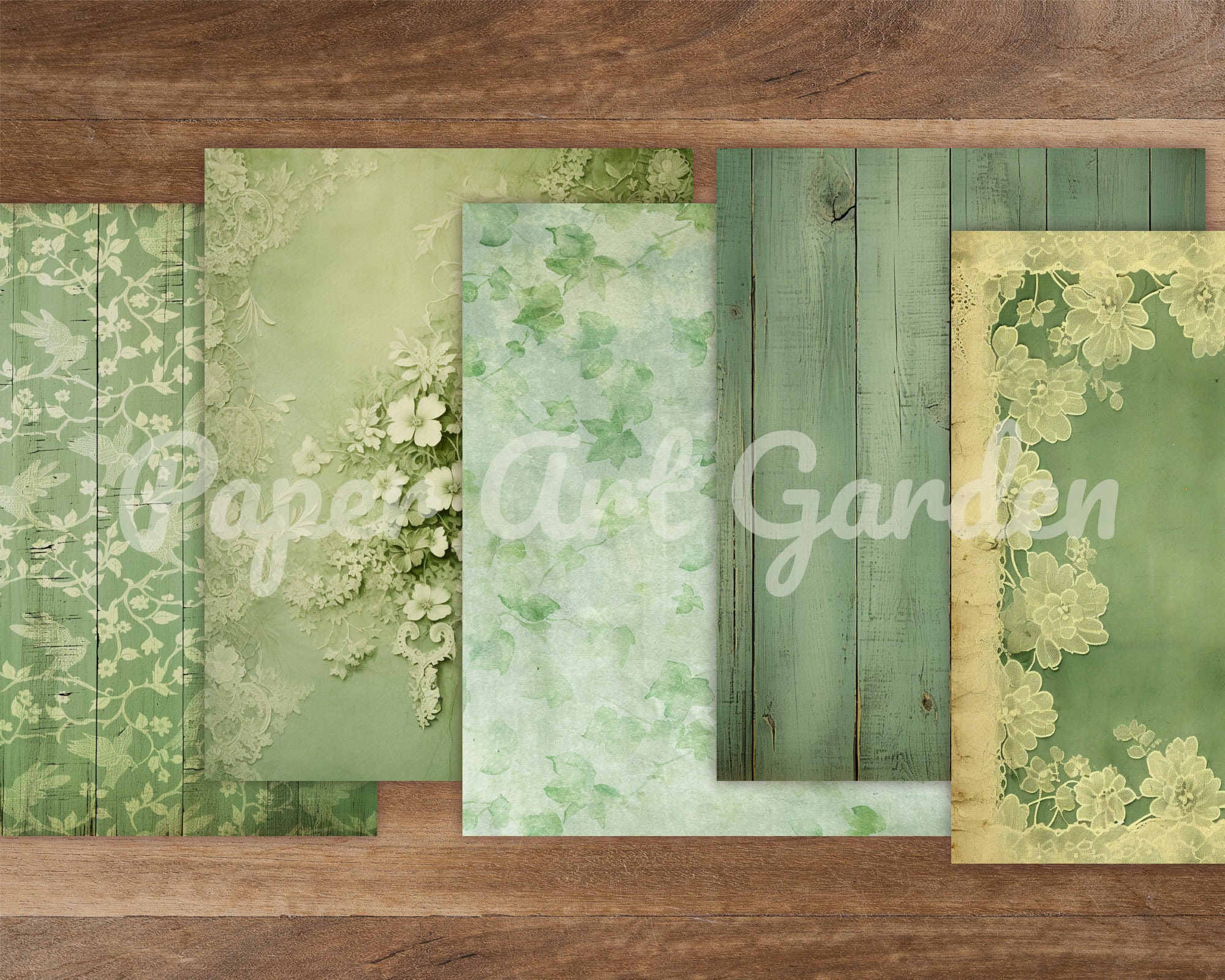 Printable Green Papers, Forest Ephemera, Green Junk Journal, Vintage ...