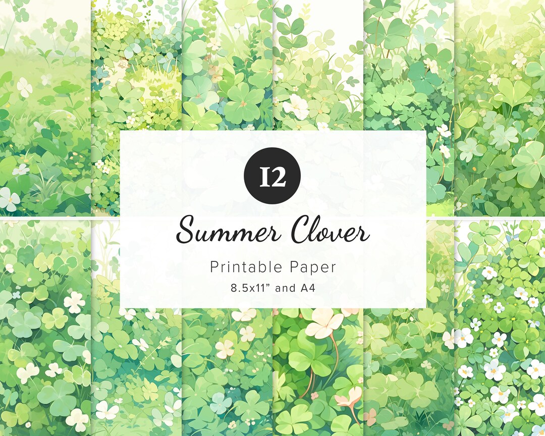 12 Clover Grass Digital Papers, Floral Medley Pattern, Watercolor ...