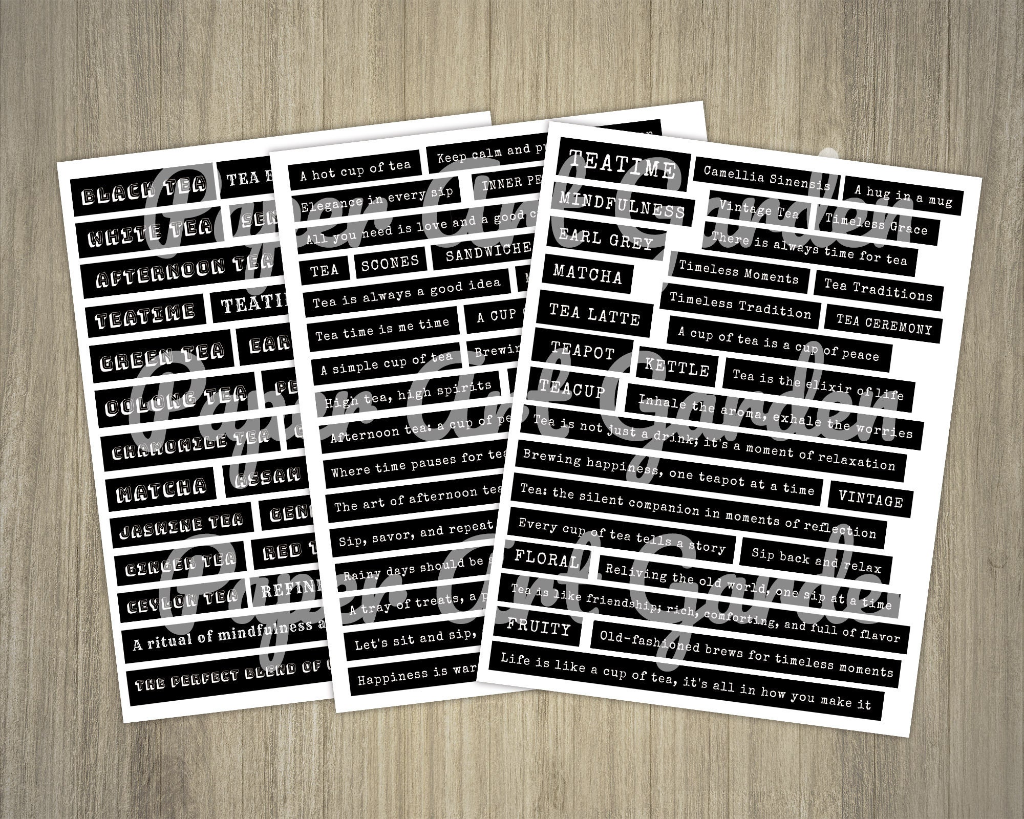 Tea Ephemera Words for Junk Journals, Afternoon Tea Scrapbook Words ...