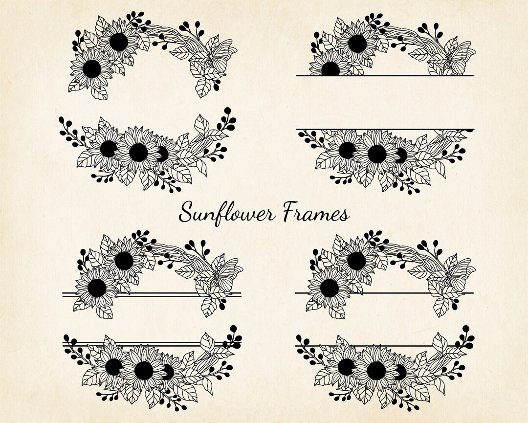 Sunflower Frame SVG Clipart Hand-drawn Sunflowers Wreath - Etsy