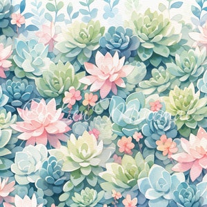 20 Succulents Digital Papers, Watercolor Succulent Cactus Patterns ...