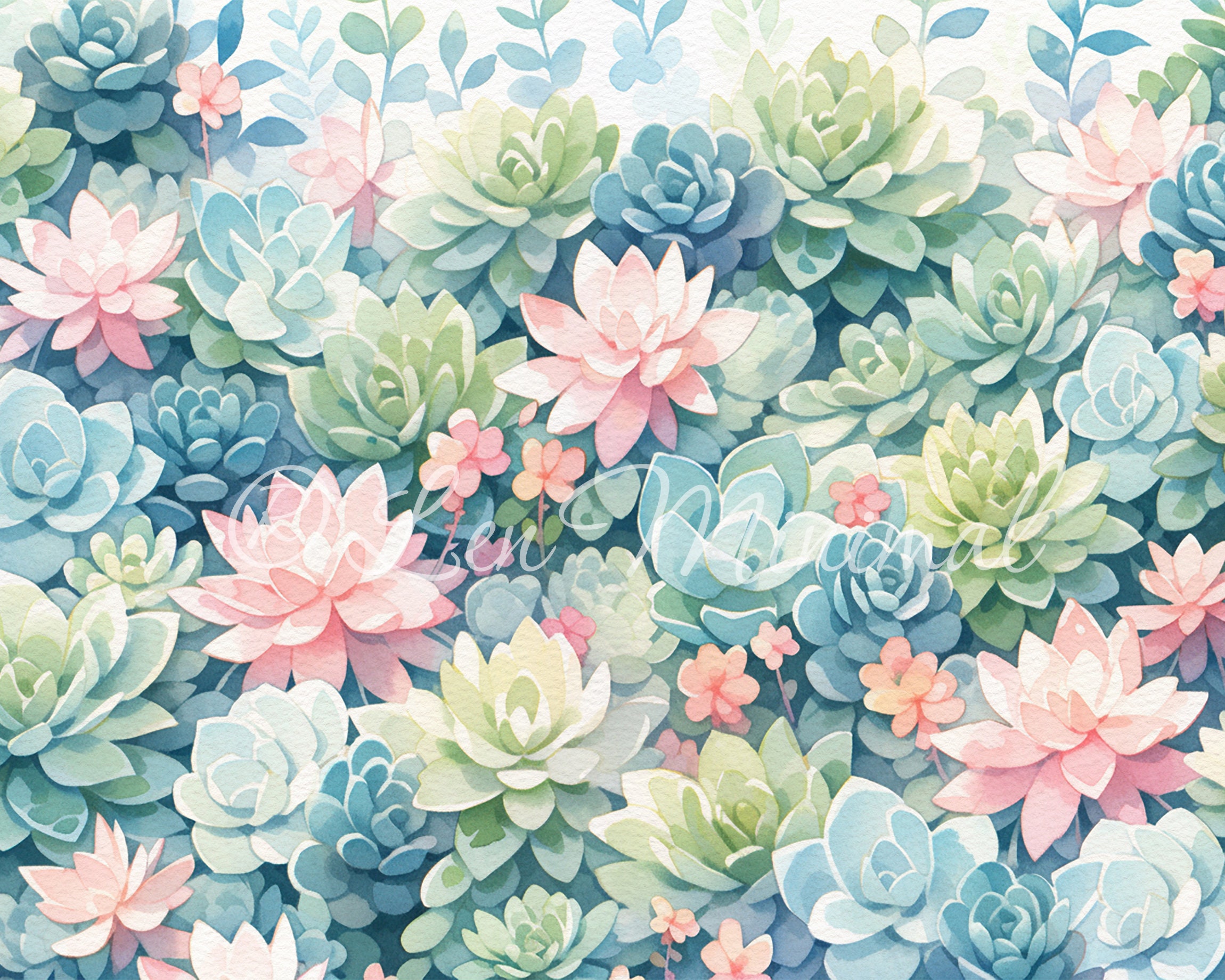 20 Succulents Digital Papers Watercolor Succulent Cactus - Etsy