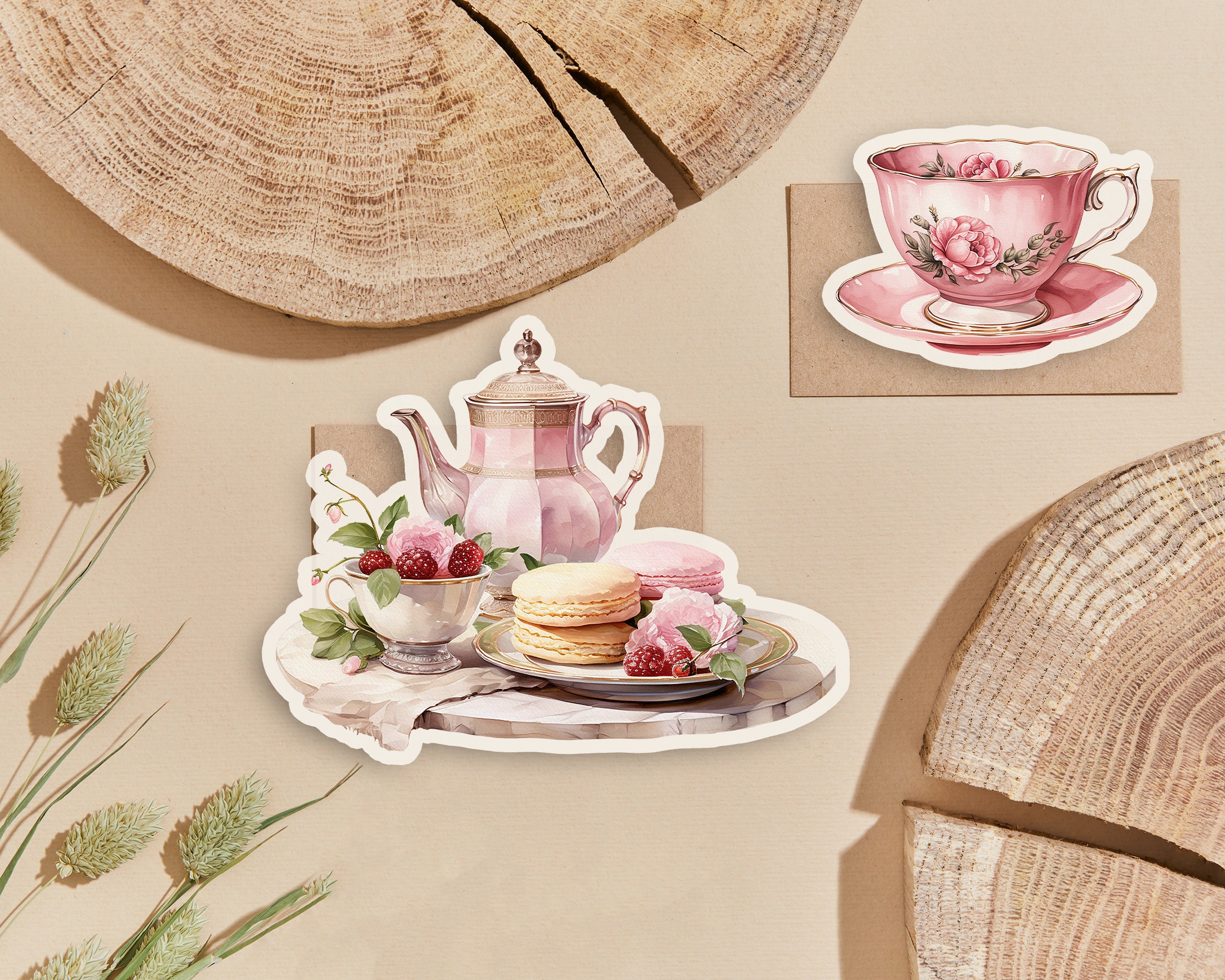 40 X Vintage Afternoon Tea PNG Clipart, Pink Flower & Berry Tea, Tea ...