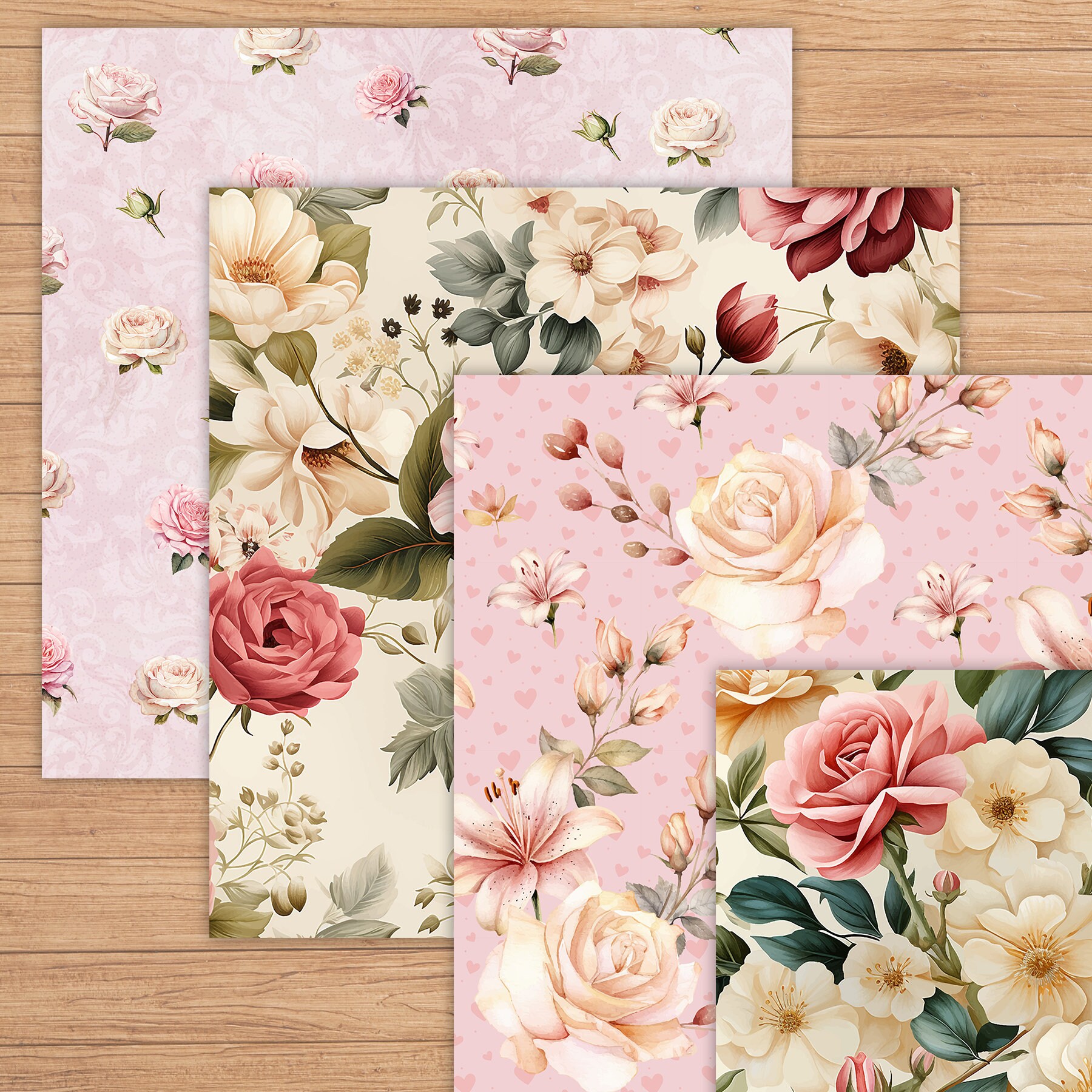 15 X Vintage Rose Digital Papers Watercolor Floral Wallpaper - Etsy