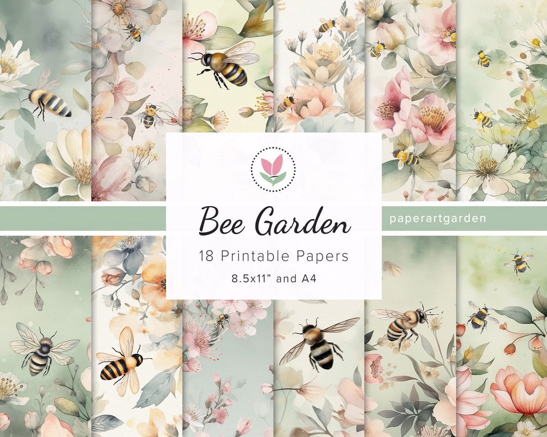 Bee Printable Papers, Bees Junk Journal Background, Scrapbook Bee ...