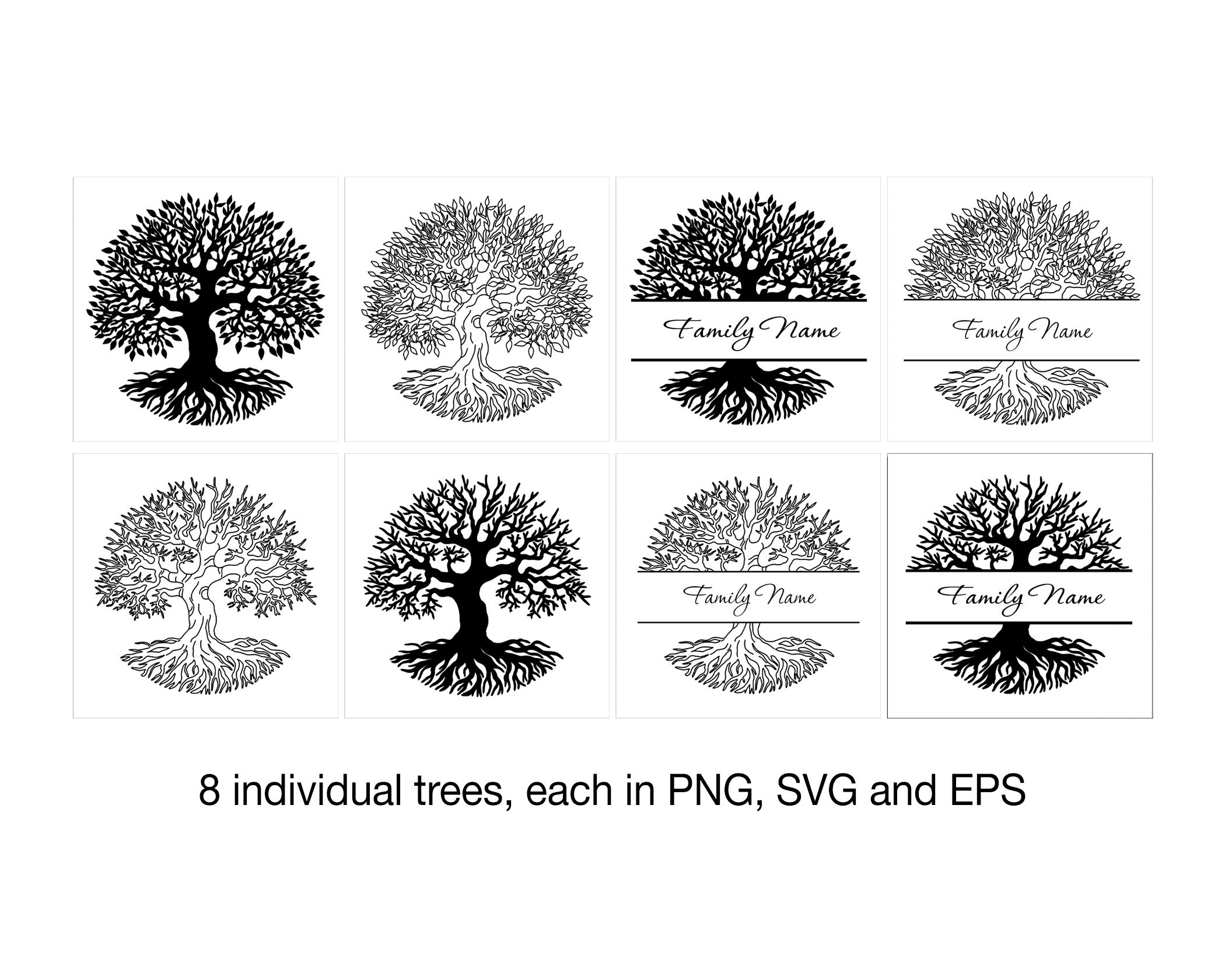 Hand-drawn Tree of Life SVG Clipart, Family Name, Split Tree Vector ...