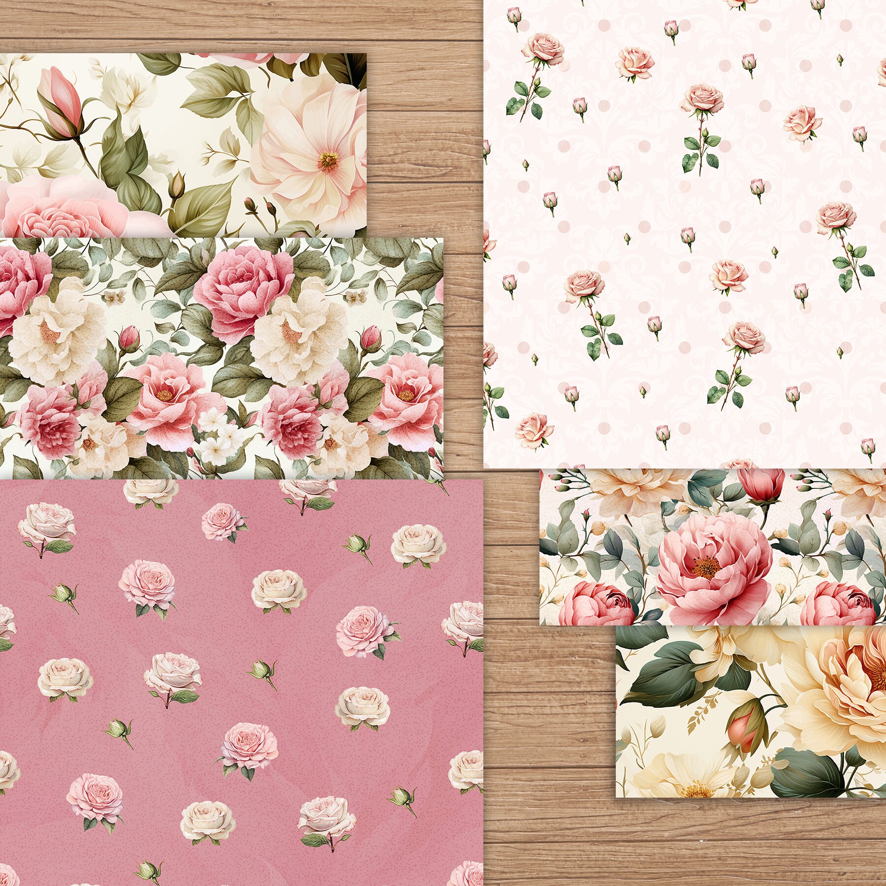 15 X Vintage Rose Digital Papers Watercolor Floral Wallpaper - Etsy