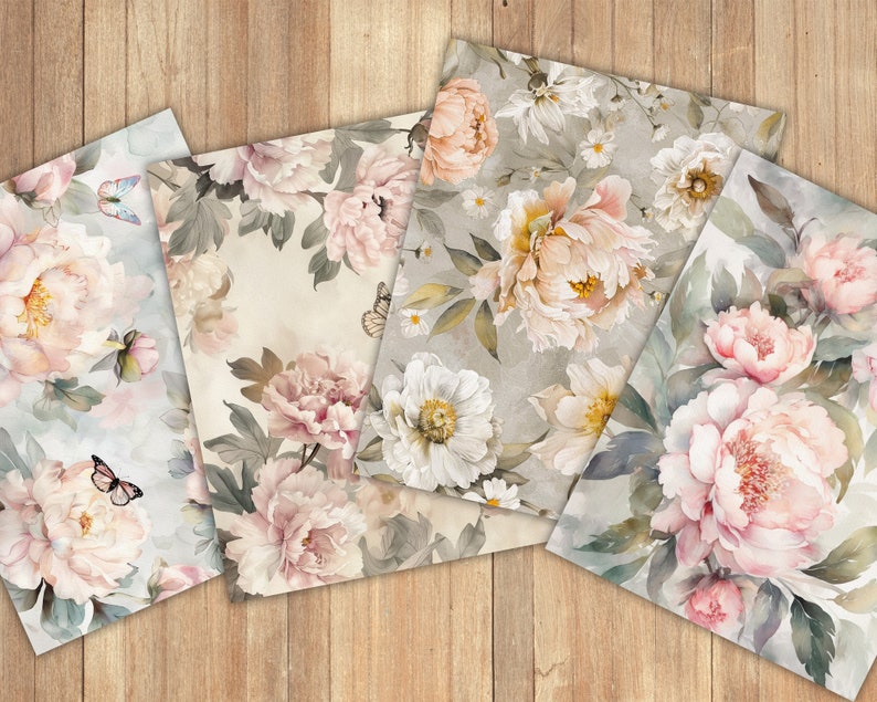 Peony Digital Papers, Floral Garden Backgrounds, Peony Ephemera ...