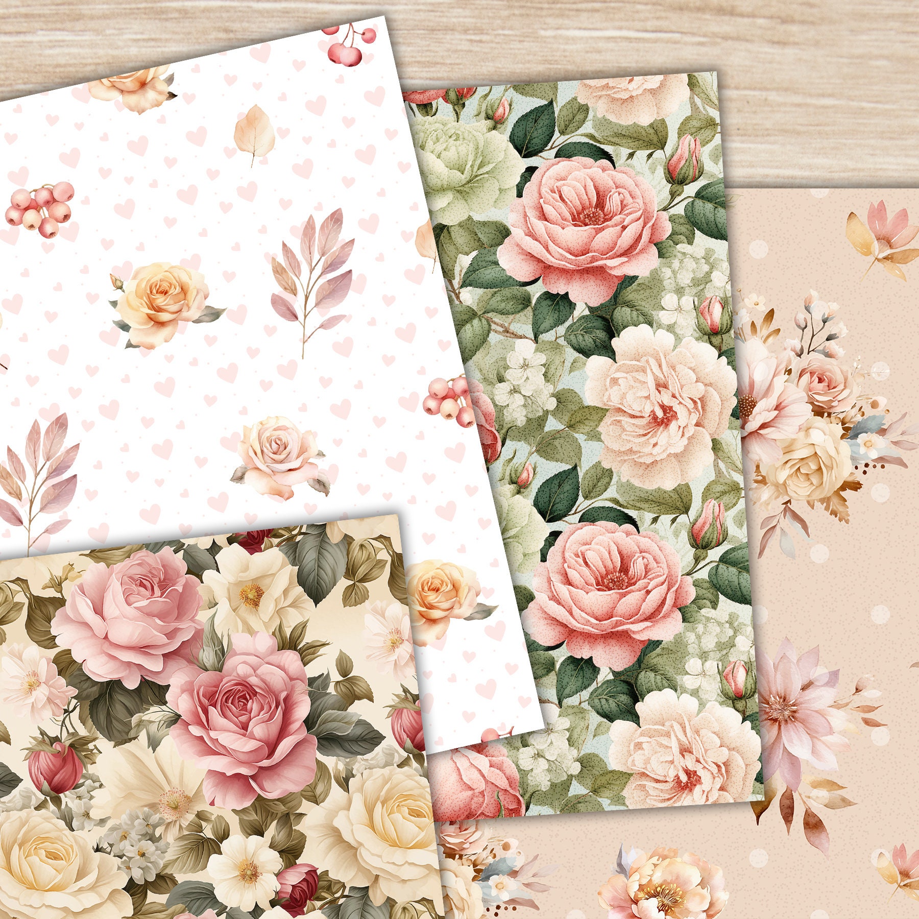 15 X Vintage Rose Digital Papers Watercolor Floral Wallpaper - Etsy