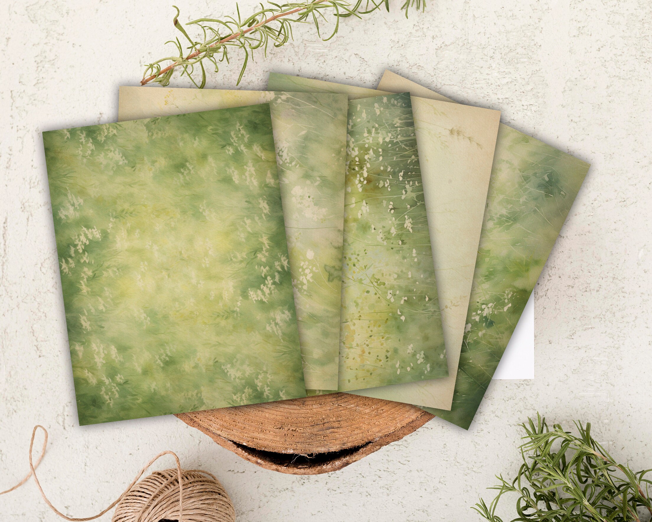 20 X Vintage Field Digital Papers, Calming Green Grass Printable Paper ...