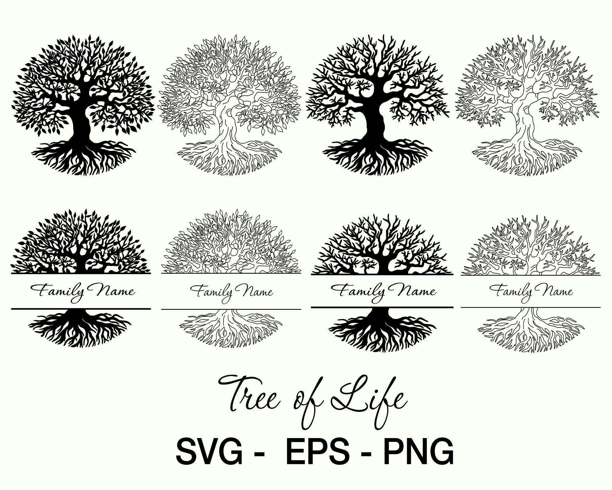 Hand-drawn Tree of Life SVG Clipart Family Name Split Tree - Etsy