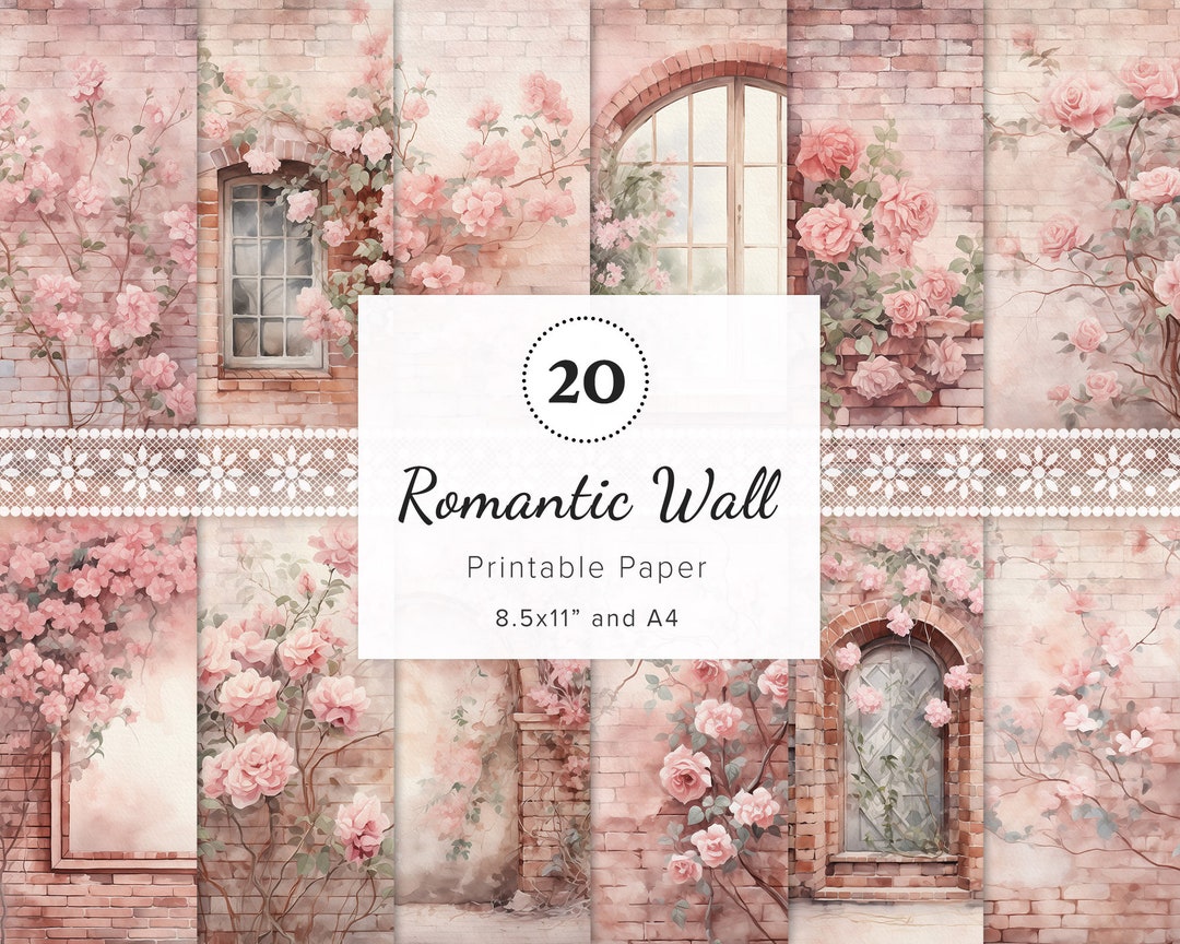 20 X Romantic Rose Wall Printable Papers, Valentine Journal Pages ...