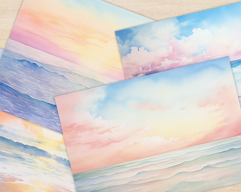 20 X Seascape Digital Papers, Scrapbook Background, Relaxing Beach ...