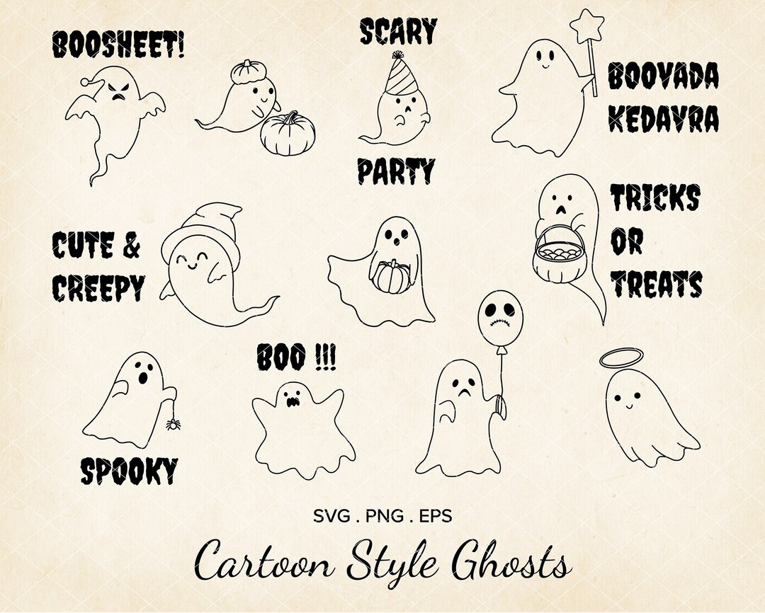 Halloween Ghosts SVG Clipart, Ghost Svg, Ghosts Eps, Hand-drawn, Vector ...