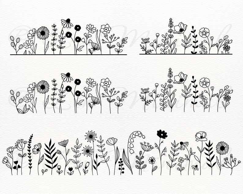 Wildflower SVG Frames, Split Monogram, Floral Frames Bundle, Hand-drawn ...