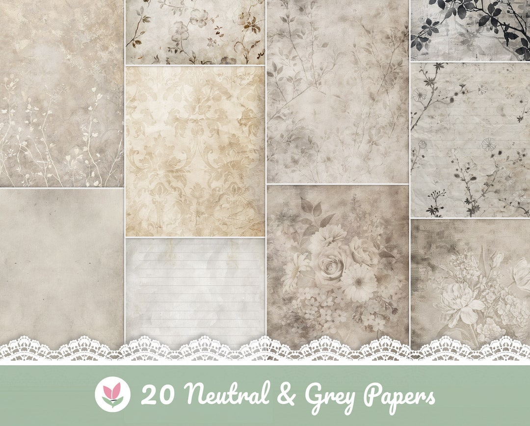 20 X Printable Neutral & Grey Old Papers, Tea Stained Paper Style ...