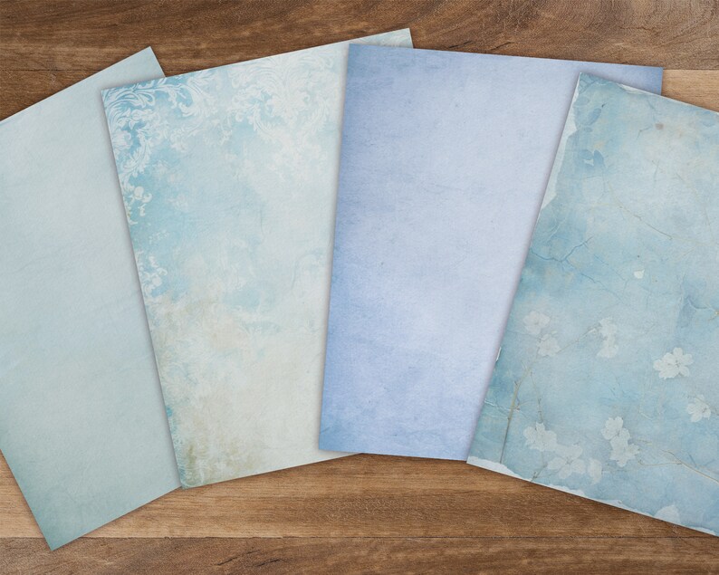 Printable Faded Blue Stained Old Papers, Blue Ephemera, Sea Junk ...
