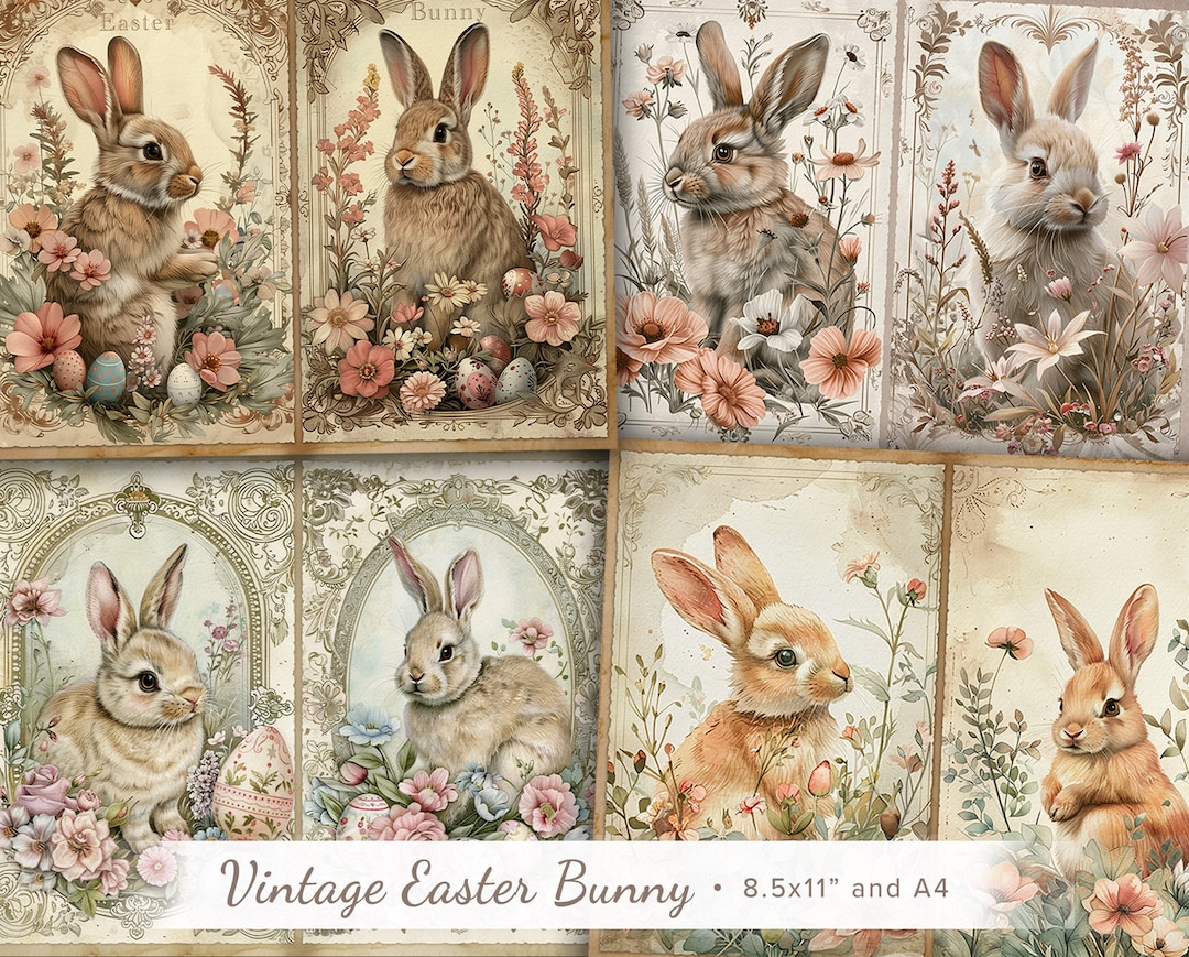 Vintage Easter Bunny Journal Pages, Easter Scrapbook Ephemera, Rabbit ...
