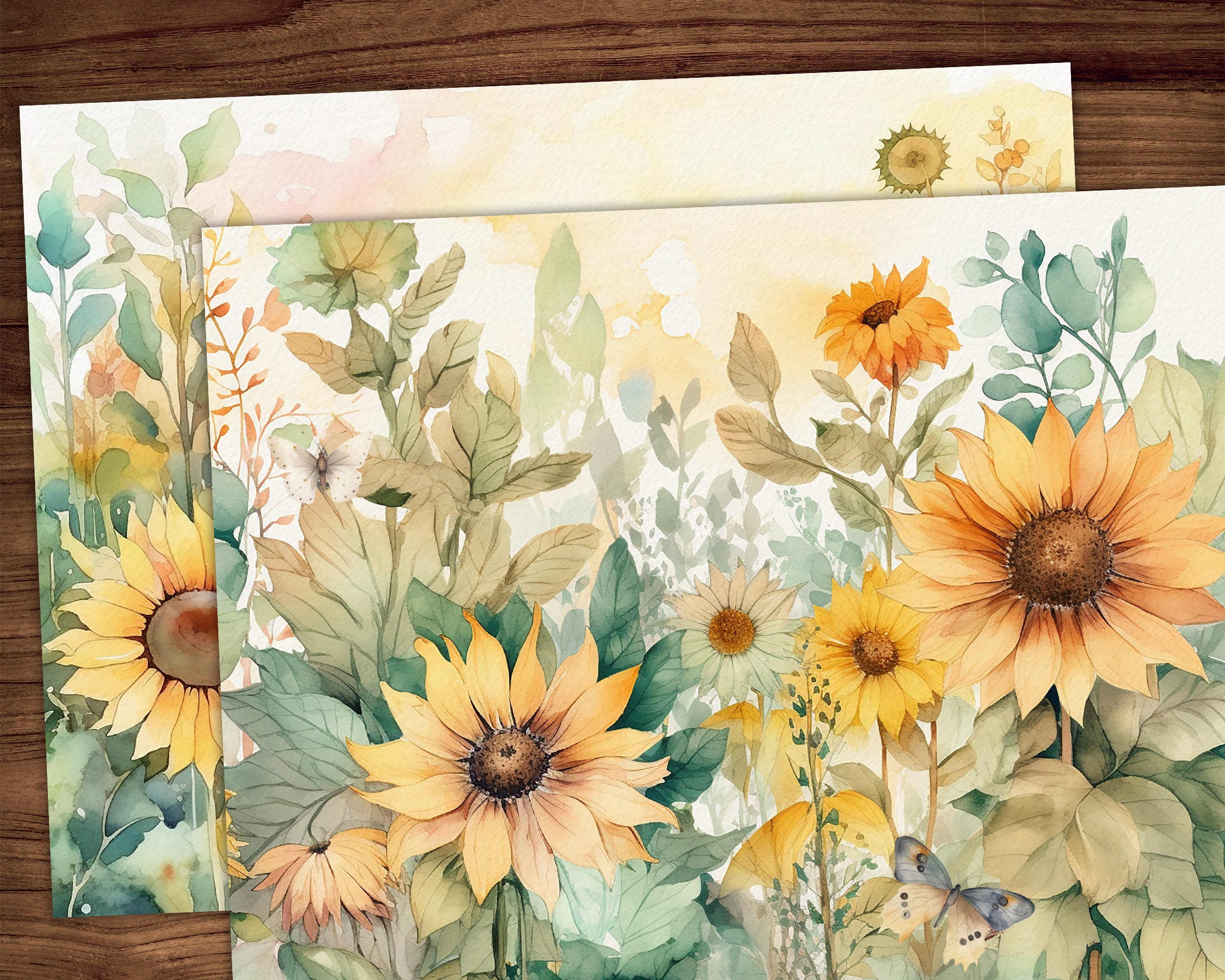 14 X Sunflowers Garden Printable Scrapbook Paper, Floral Digital Papers ...