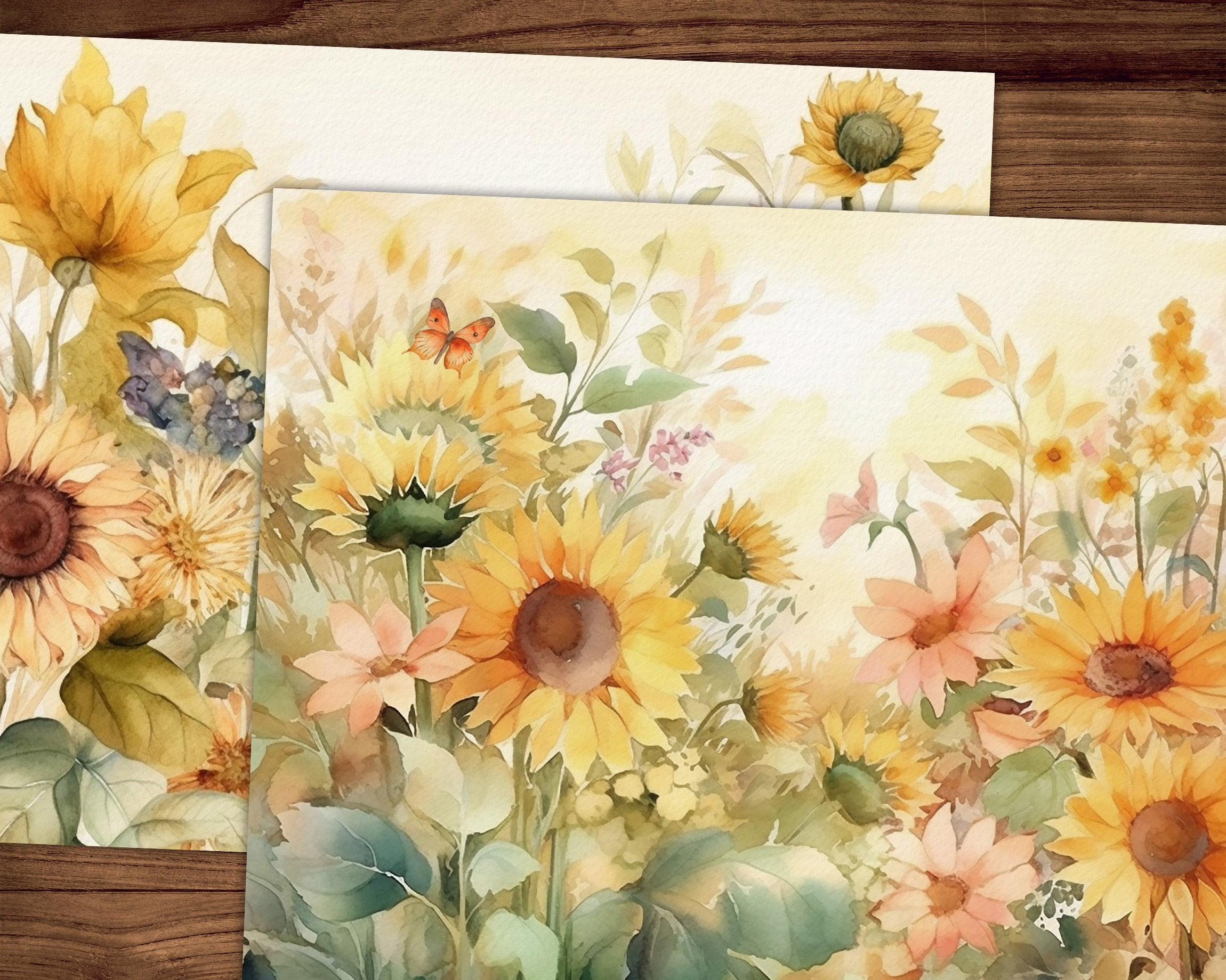 14 X Sunflowers Garden Printable Scrapbook Paper, Floral Digital Papers ...
