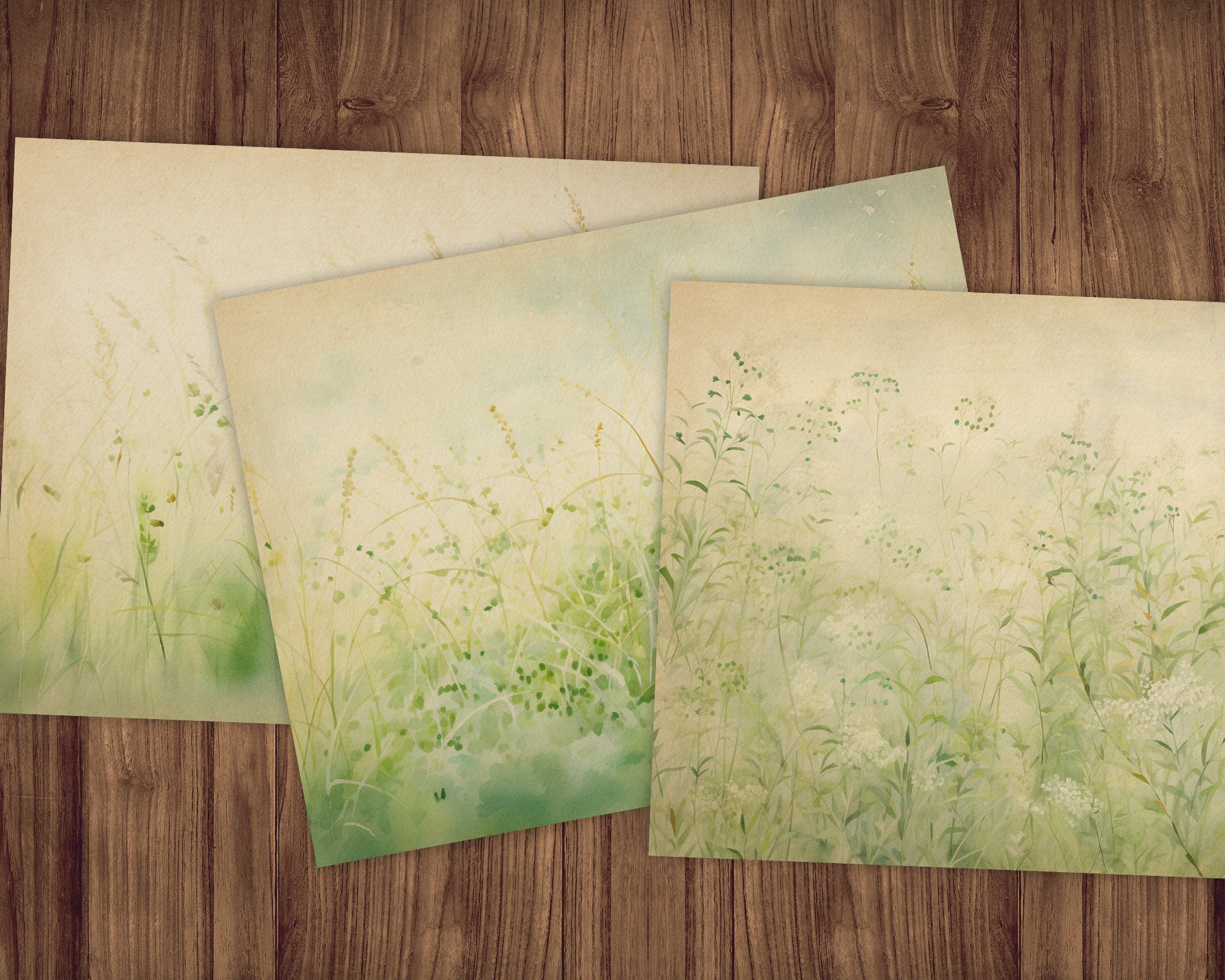 20 X Vintage Field Digital Papers, Calming Green Grass Printable Paper ...