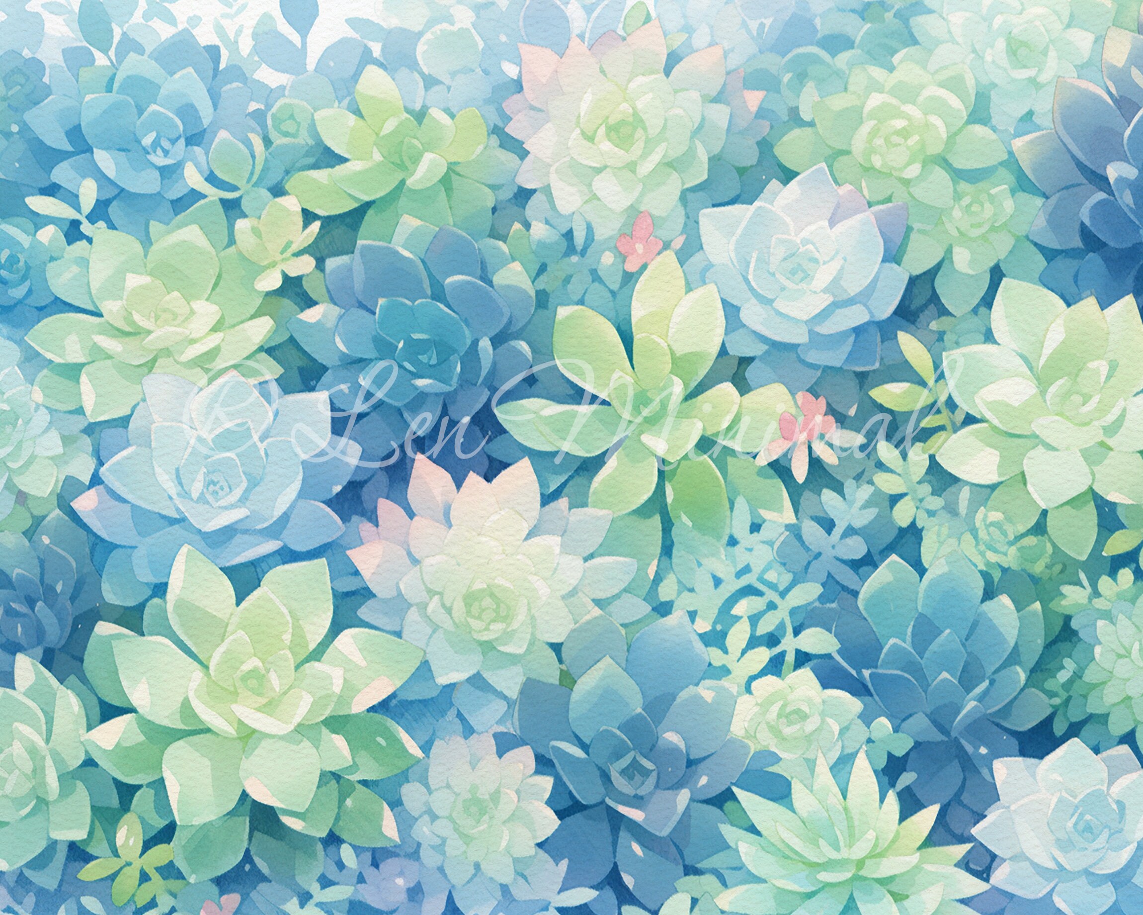 20 Succulents Digital Papers Watercolor Succulent Cactus - Etsy