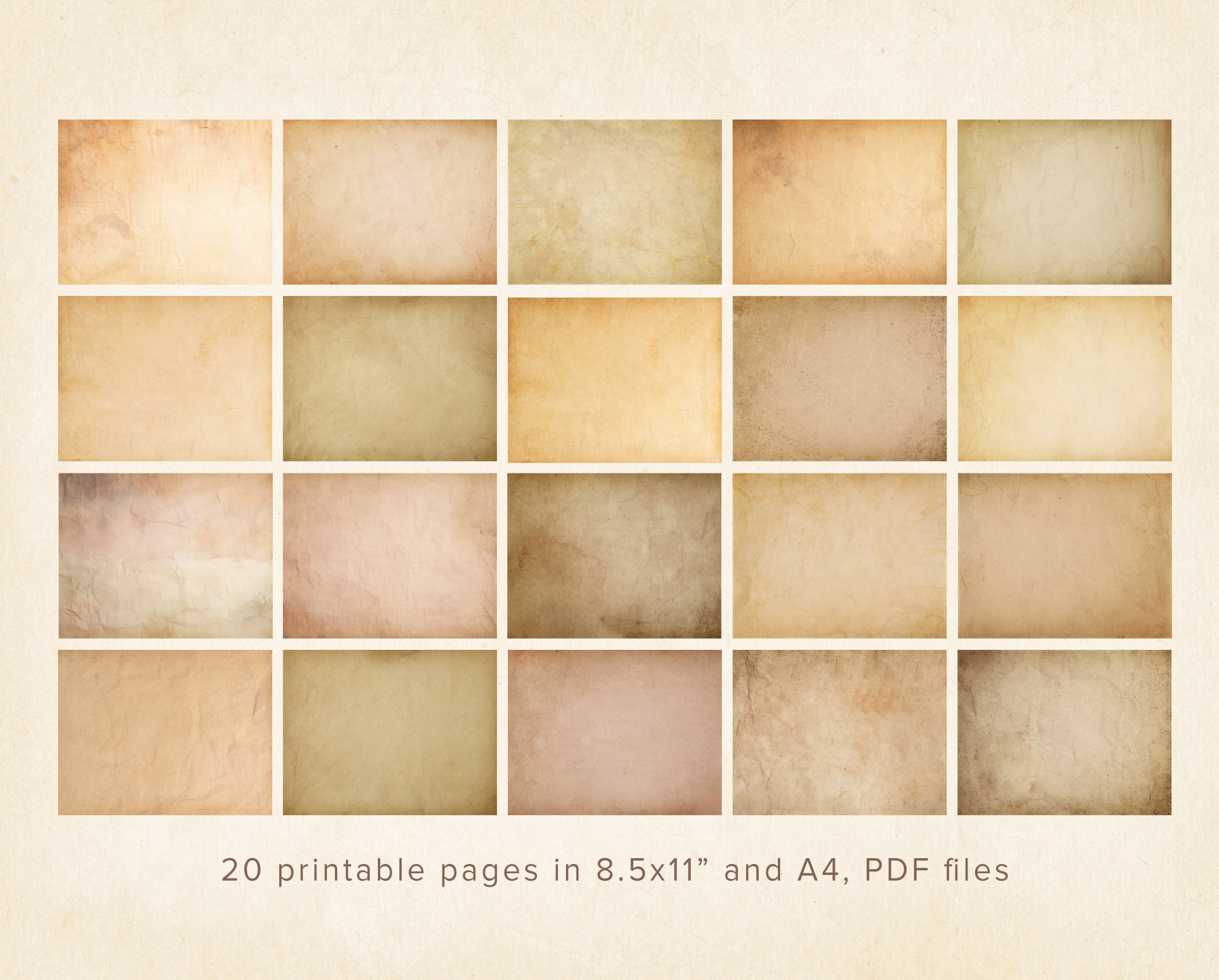20 X Printable Plain Old Papers, Tea Stained Paper Style, Vintage ...