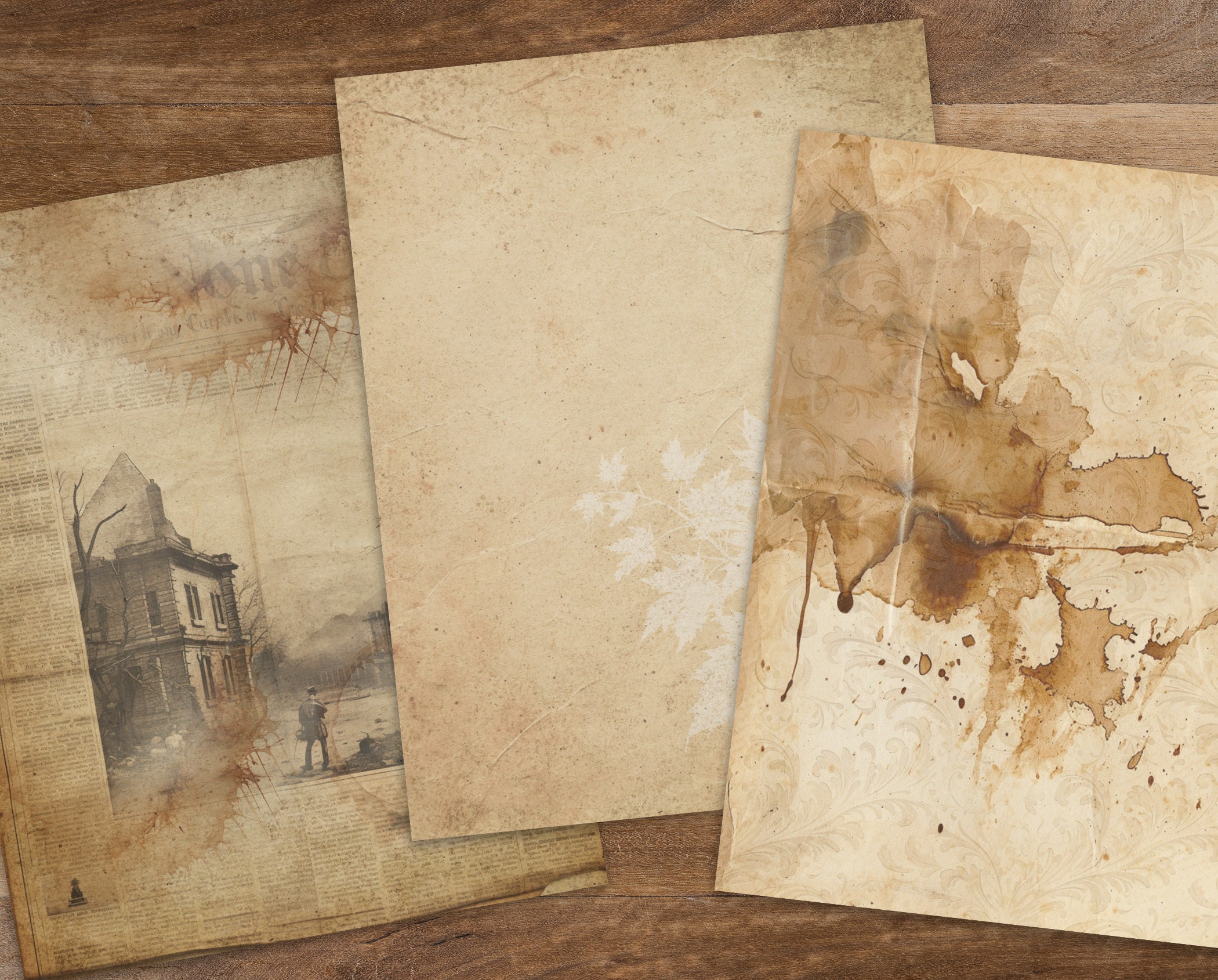20 X Printable Tea Stain Papers, Coffee Dyed Paper Style, Shabby ...