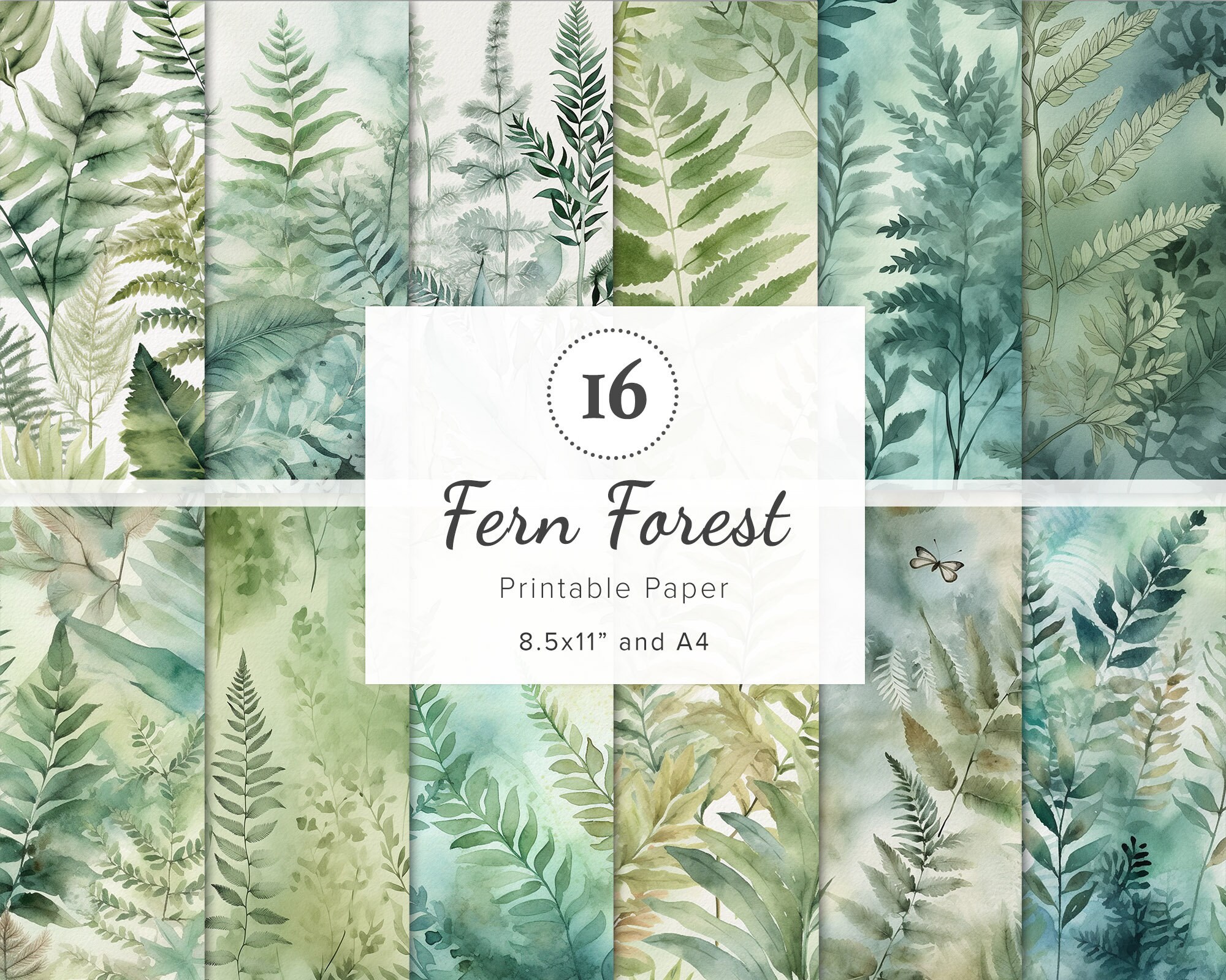 Fern Digital Papers, Forest Printable Papers, Fern Ephemera, Forest ...
