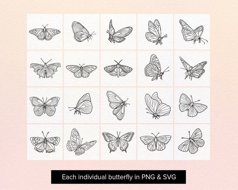20 Hand-drawn Butterfly SVG Clipart Butterflies Moths Vector - Etsy