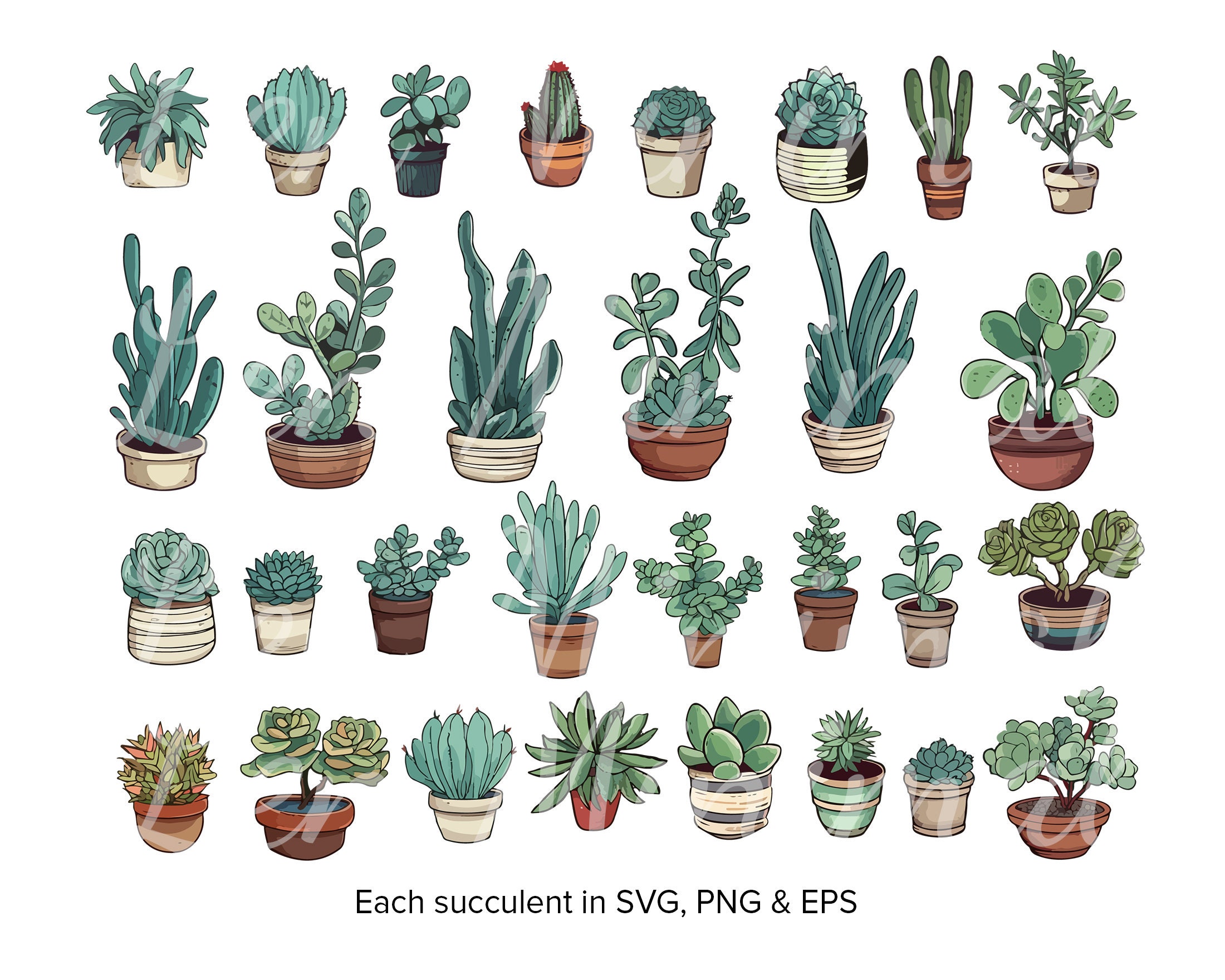120 Succulents SVG Clipart Cactus Cute Succulent Pots - Etsy