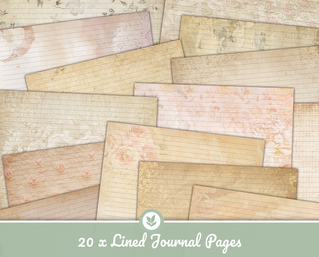 Lined Journal Pages, 20 Printable Vintage Journal Paper, Floral Writing ...