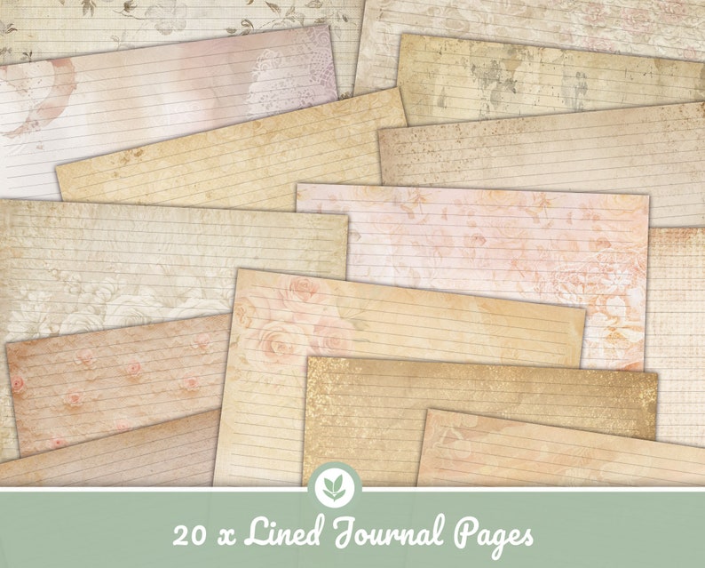 Lined Journal Pages, 20 Printable Vintage Journal Paper, Floral Writing ...