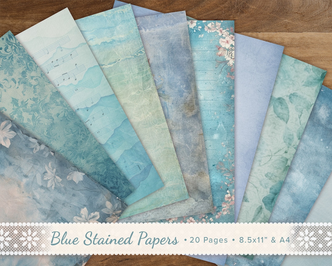 Printable Faded Blue Stained Old Papers, Blue Ephemera, Sea Junk ...