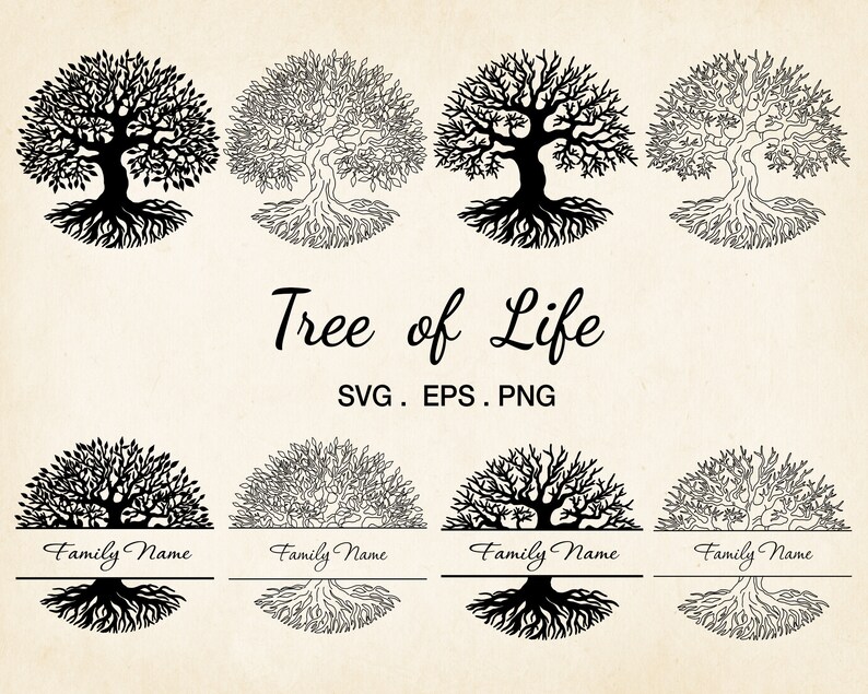 Hand-drawn Tree of Life SVG Clipart, Family Name, Split Tree Vector ...