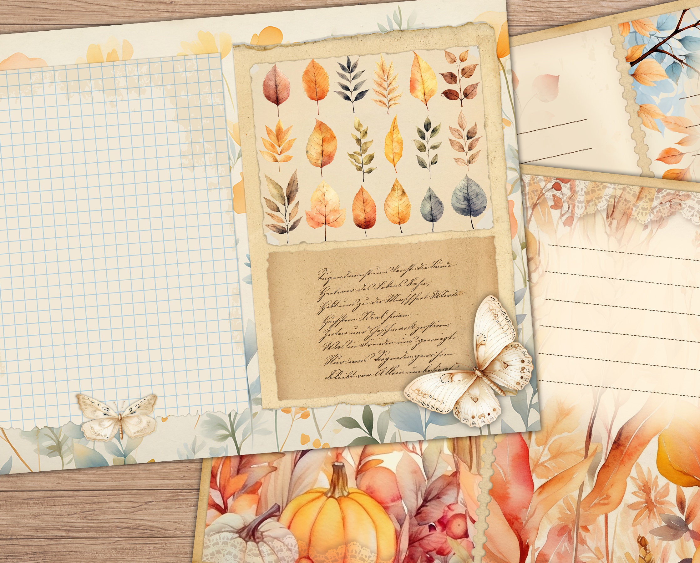 10 Fall Junk Journal Pages, Double Page Spread, Autumn Ephemera Add-on ...