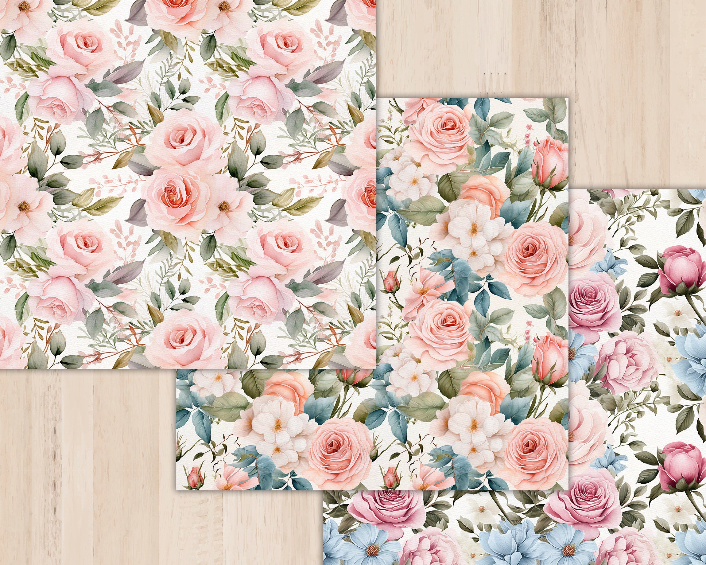 20 X Garden Roses Digital Papers Watercolor Vintage Floral - Etsy